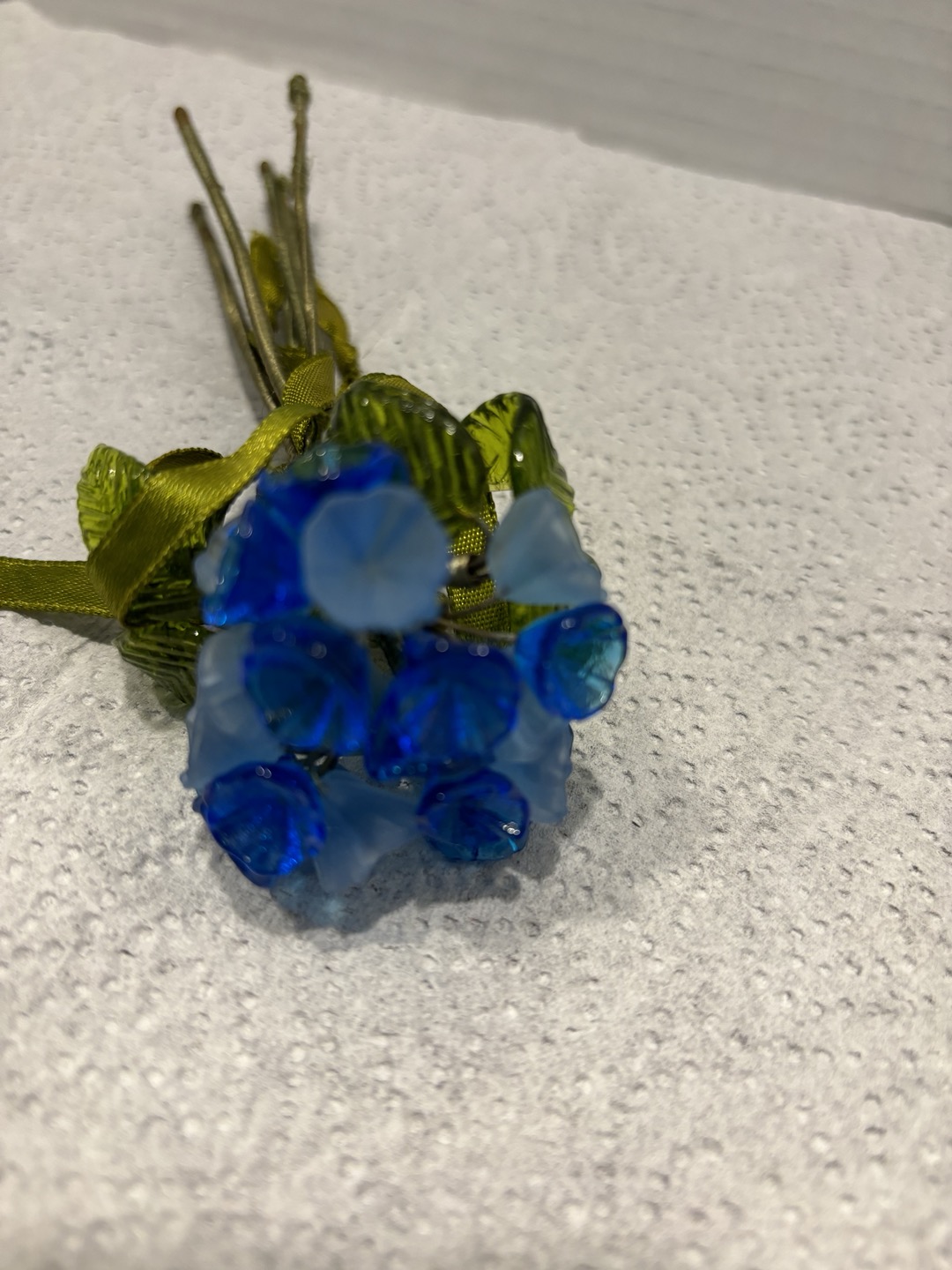 Vintage Acrylic Blue Bell Type Flowers With Leaves On Wire Stems With ...