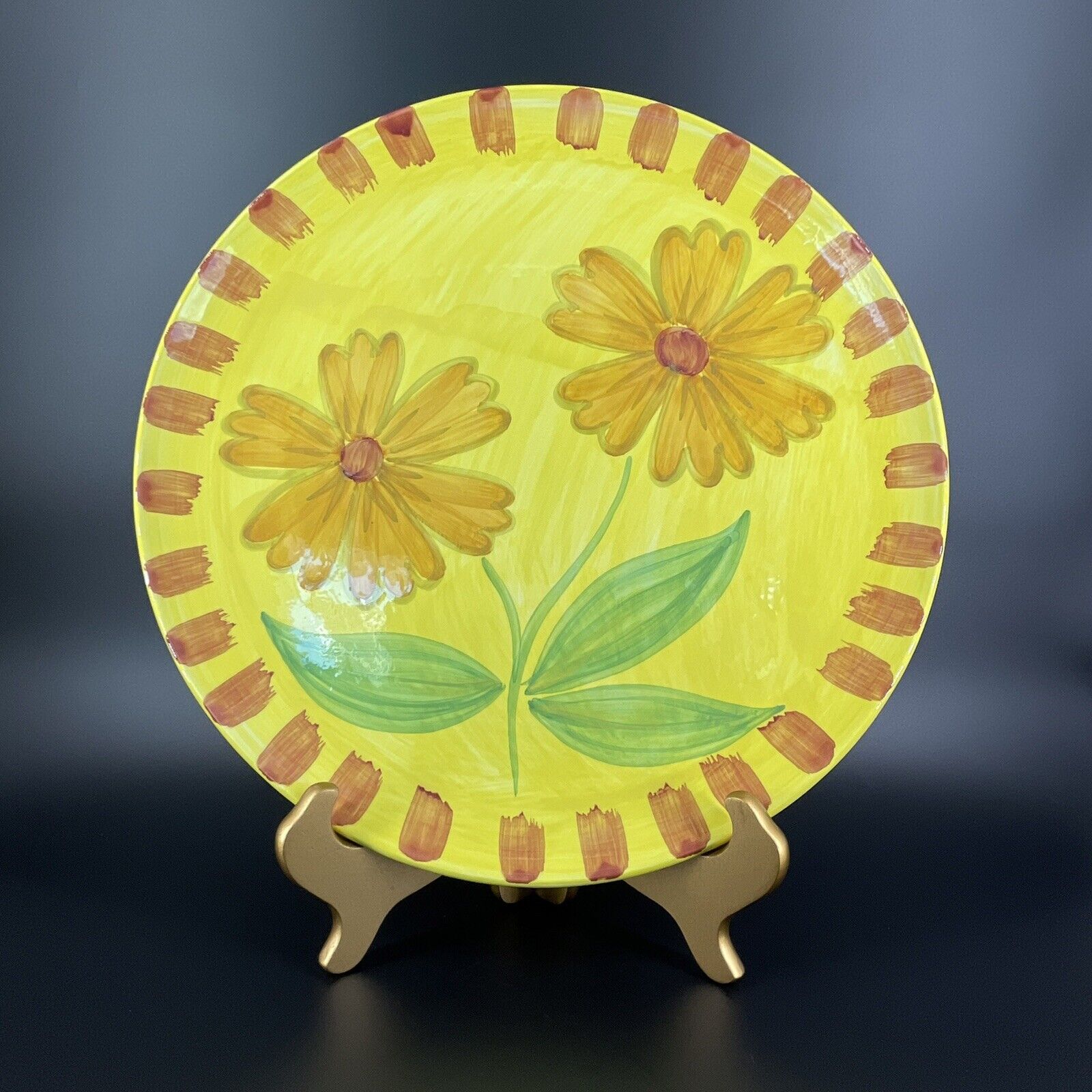 011 Large 14" Italian Sunflower Platter Hand Painted Plate Yellow Flowers