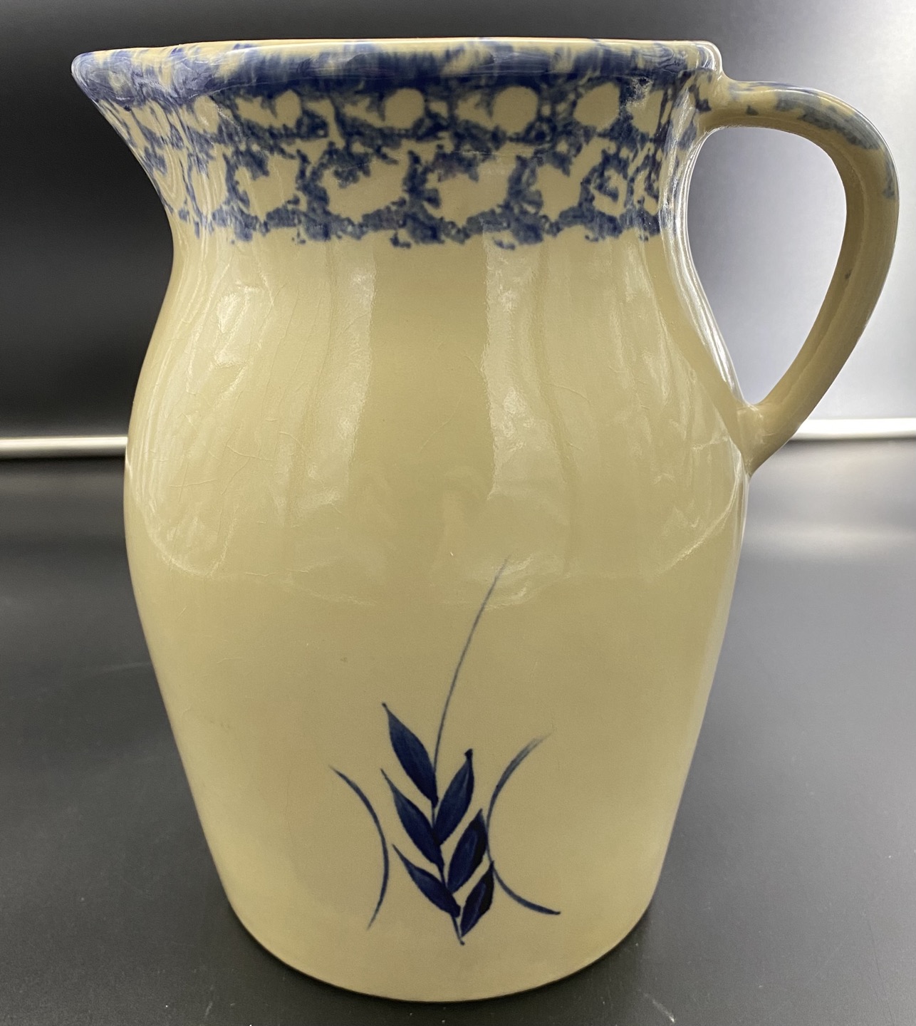 Vintage Robinson Ransbottom Pottery Roseville Blue Spongeware Wheat 2qt ...