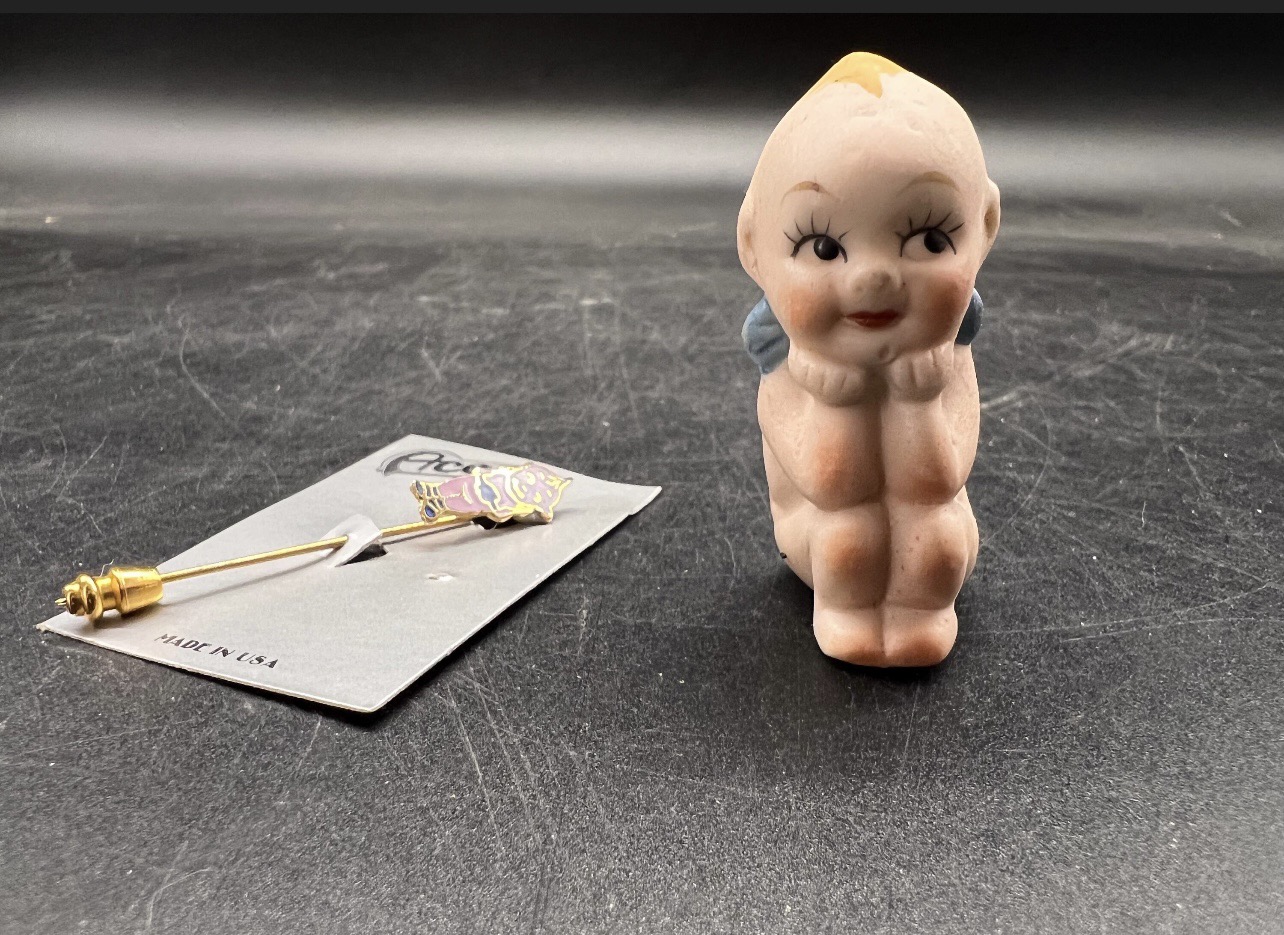 Kewpie Minis 2 Piece Bundle Porcelain Figurine The Thinker and Enameled ...