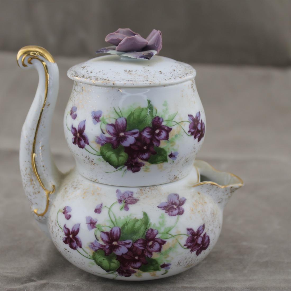 Vintage Lefton China Hand Painted Violet Stacking Creamer Sugar