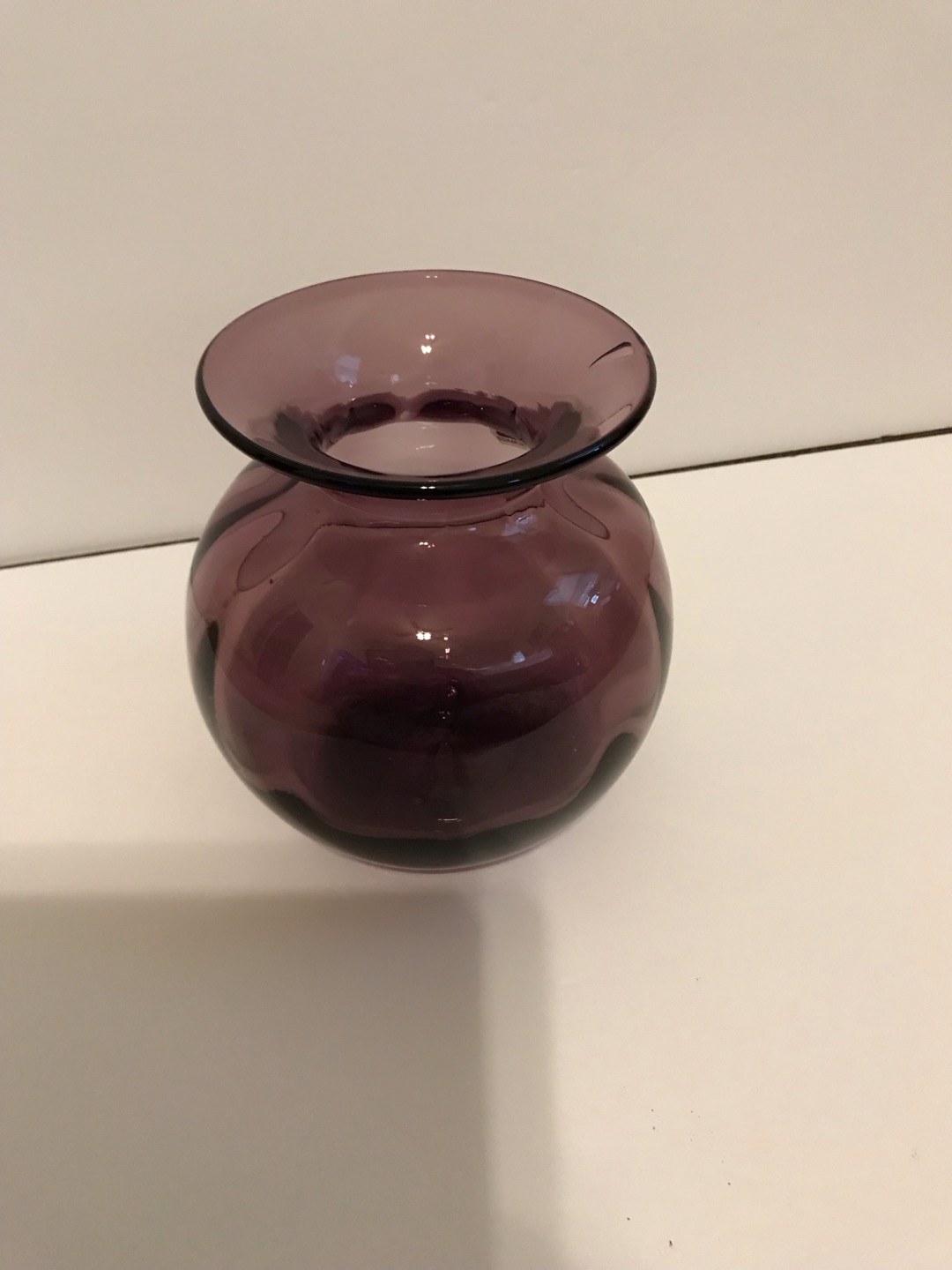 Vintage BLENKO 6-3/4" plum purple Round Art Glass Vase Mid Century Modern