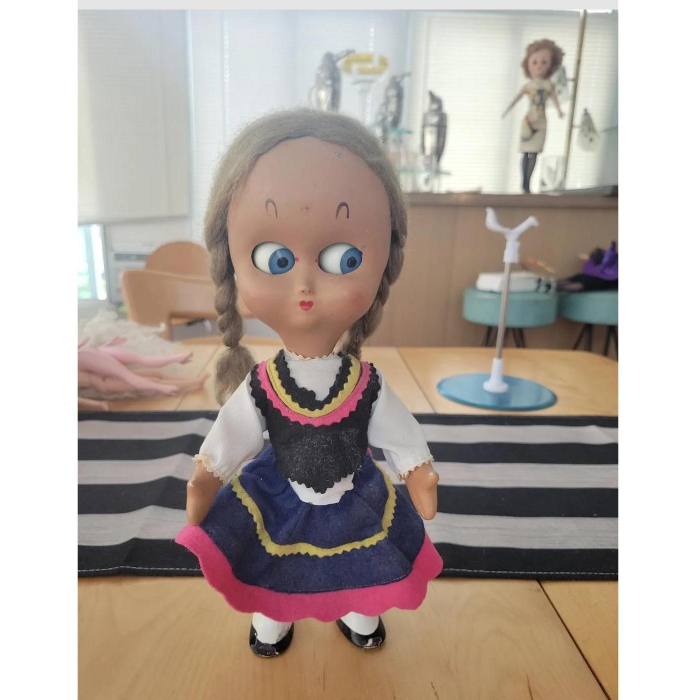 Rare 1960's BREV MAURA ITALY Pre Blythe Googly Big Eye Dedo Doll 11"
