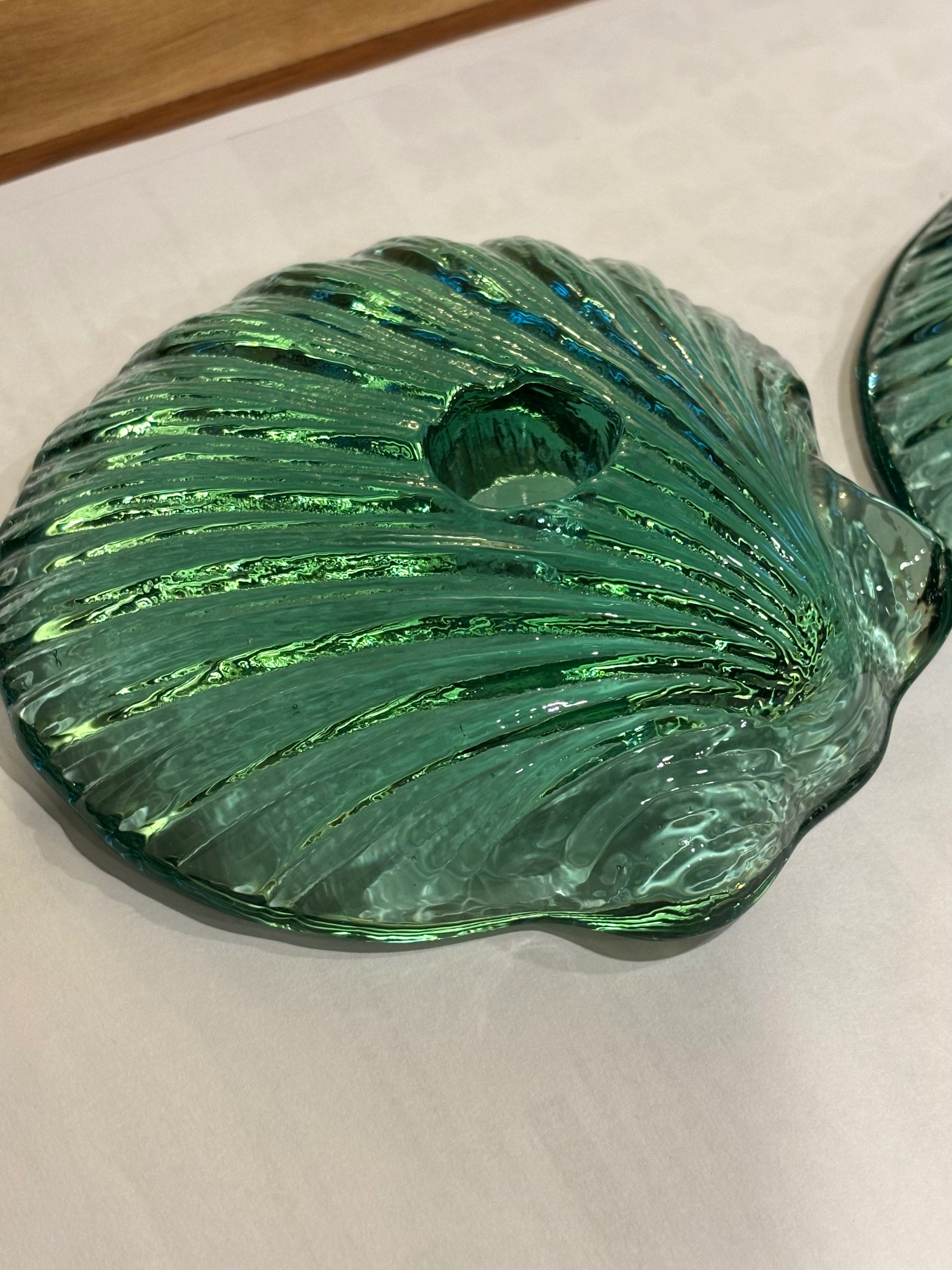 Recycled Green Glass Shell Candle Holders