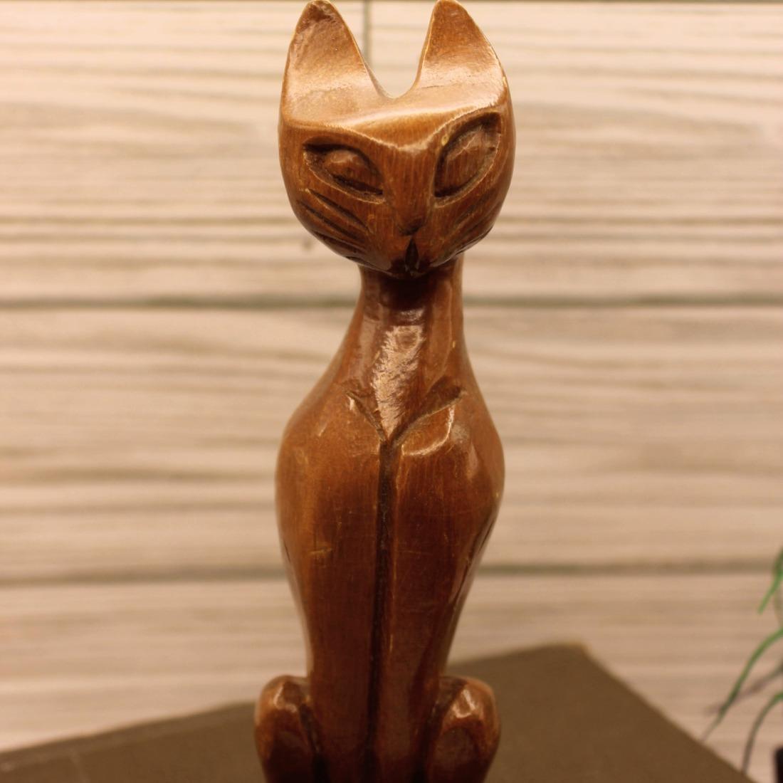 MCM Cat Wood Carved Statue Figurine Cat with Attitude 6" Good Condition