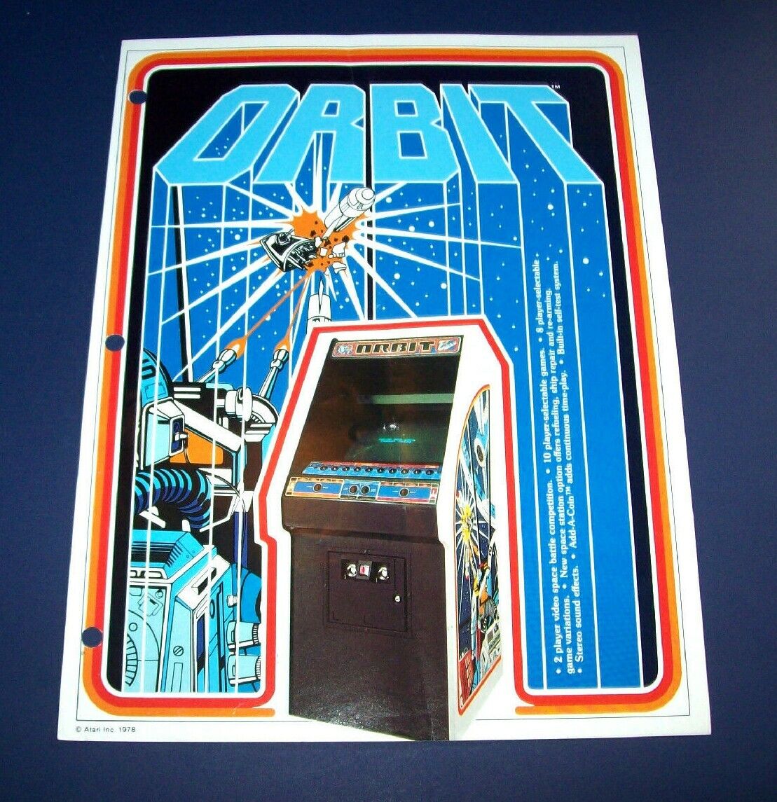 Orbit Arcade FLYER Original Vintage Video Game Retro Space Age Art 1978