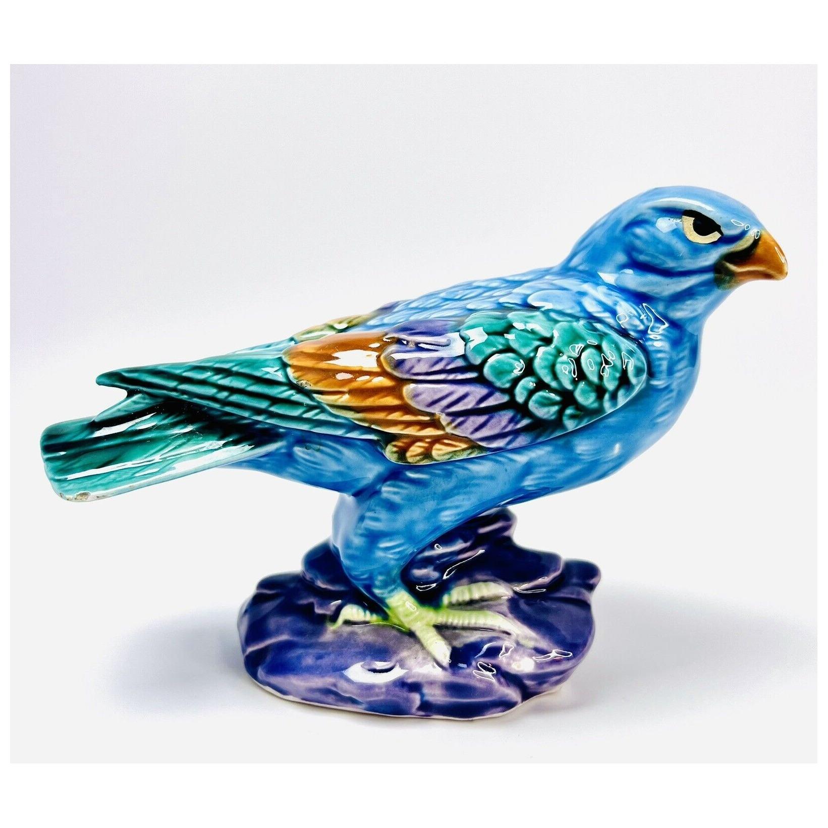Vintage Ceramic Bird Figurine Blue Rainbow Wings Hand Painted Eyes ...