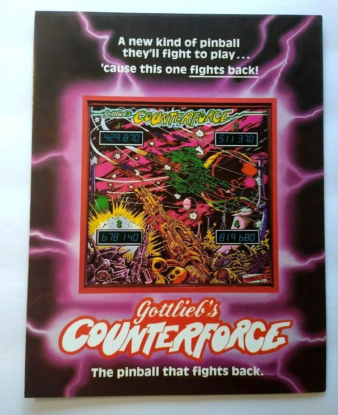 Counterforce Pinball FLYER Original NOS Space Age Art Print Sheet 1980