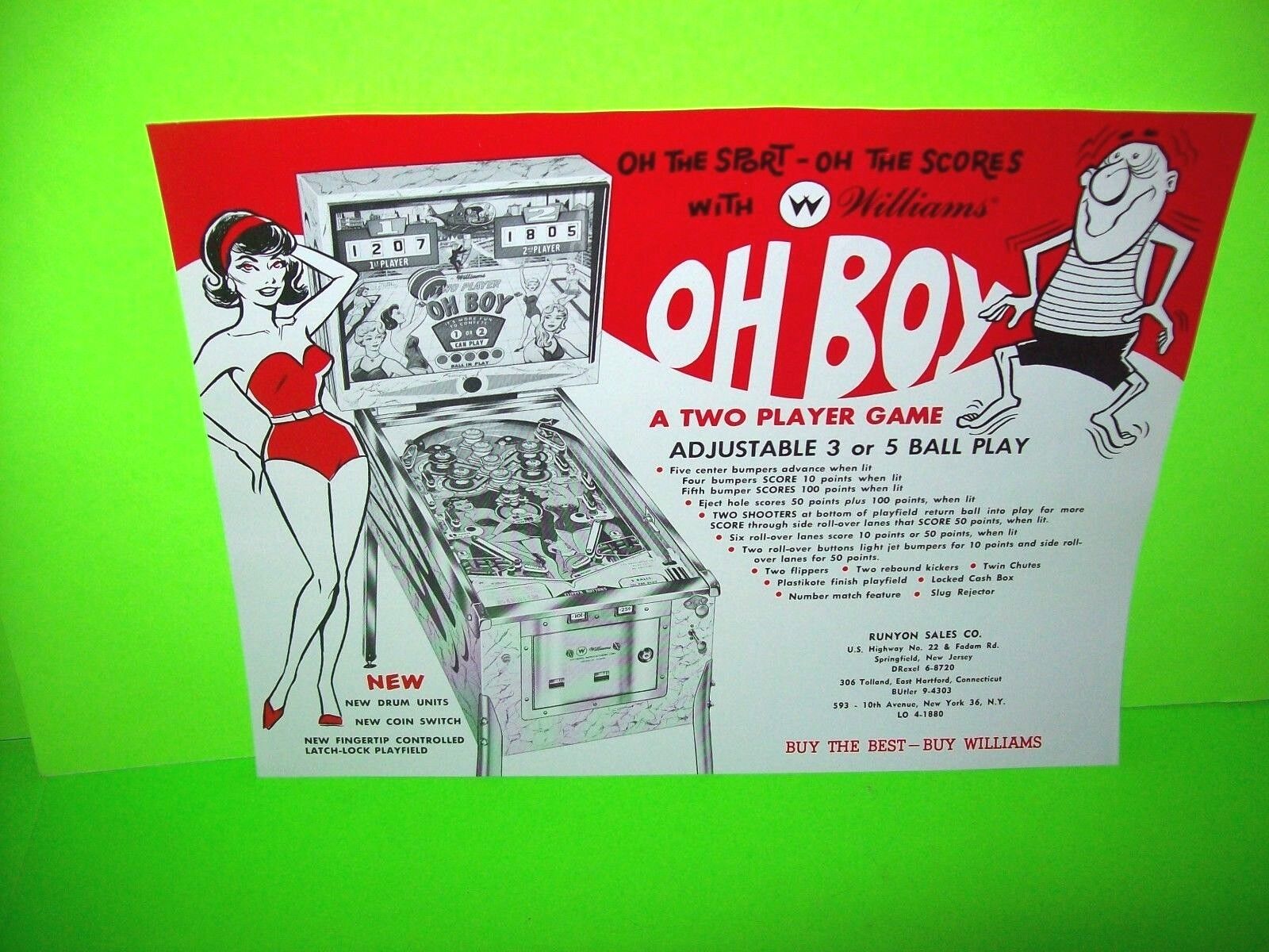 OH BOY 1964 Original NOS Pinball Machine Flyer Promo Vintage Retro Game Art