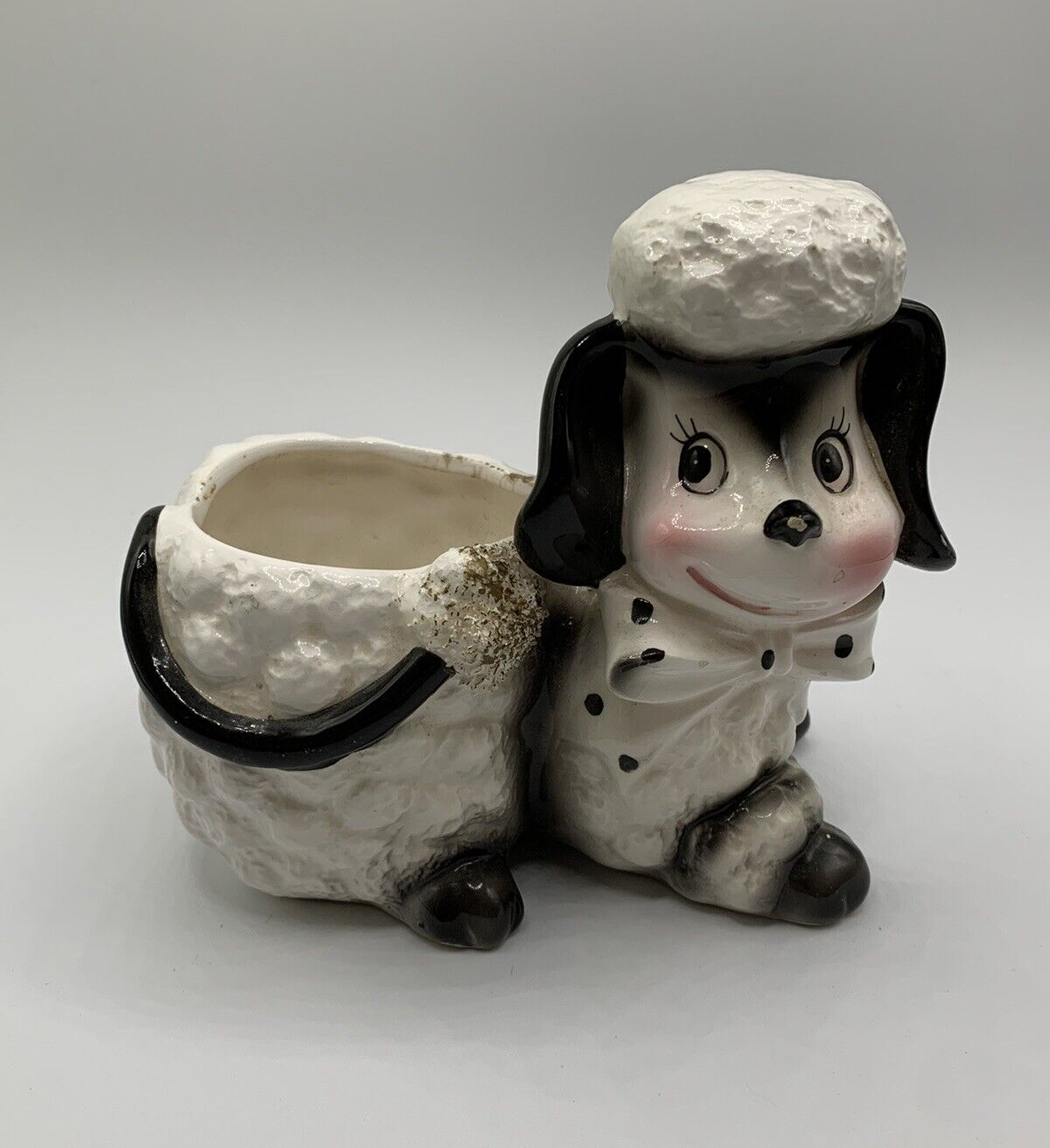 Ceramic Poodle PLANTER Figurine -Black And white, Kitschy Mid Century ...