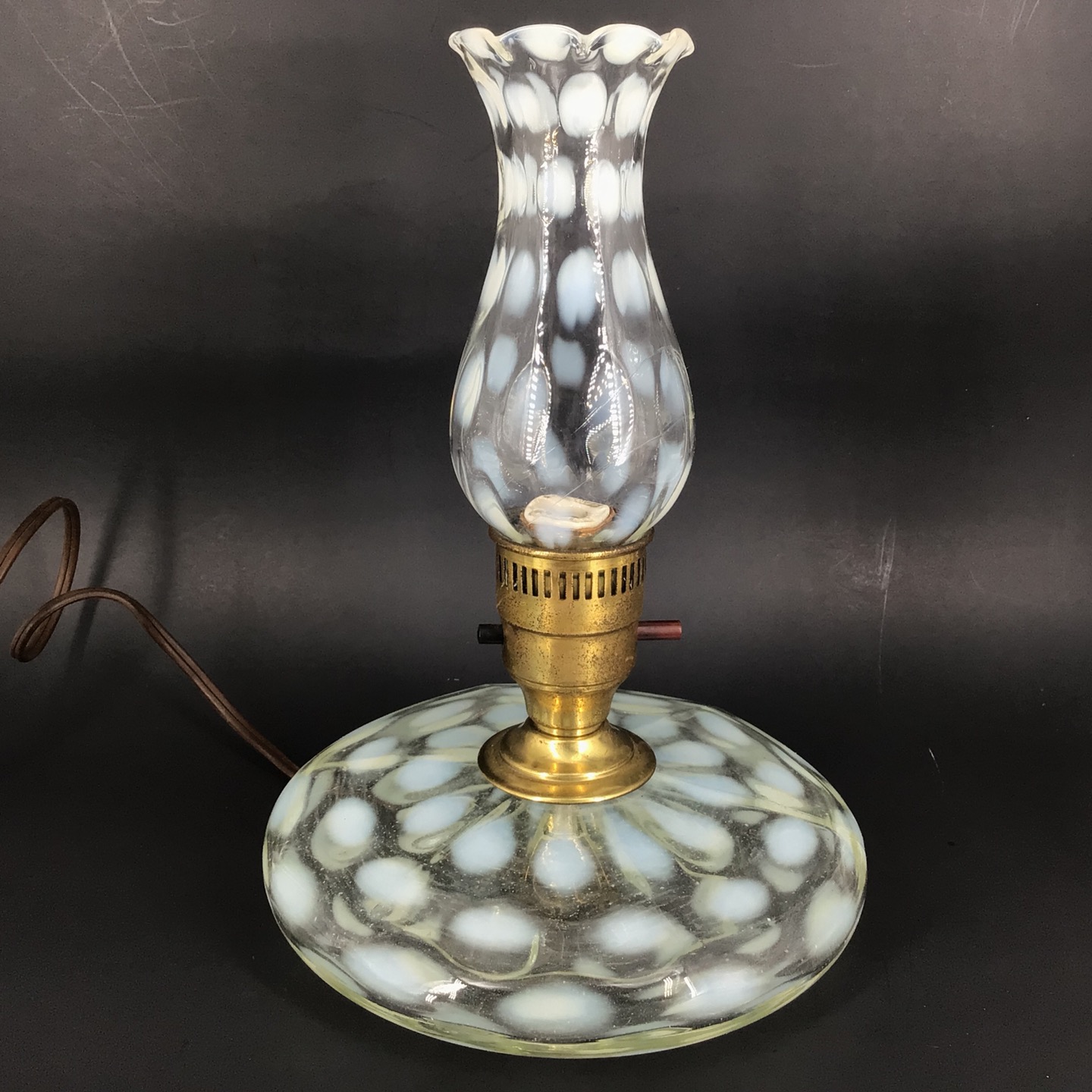 Fenton White Opalescent Coin Dot Glass Vintage Hurricane Lamp With ...