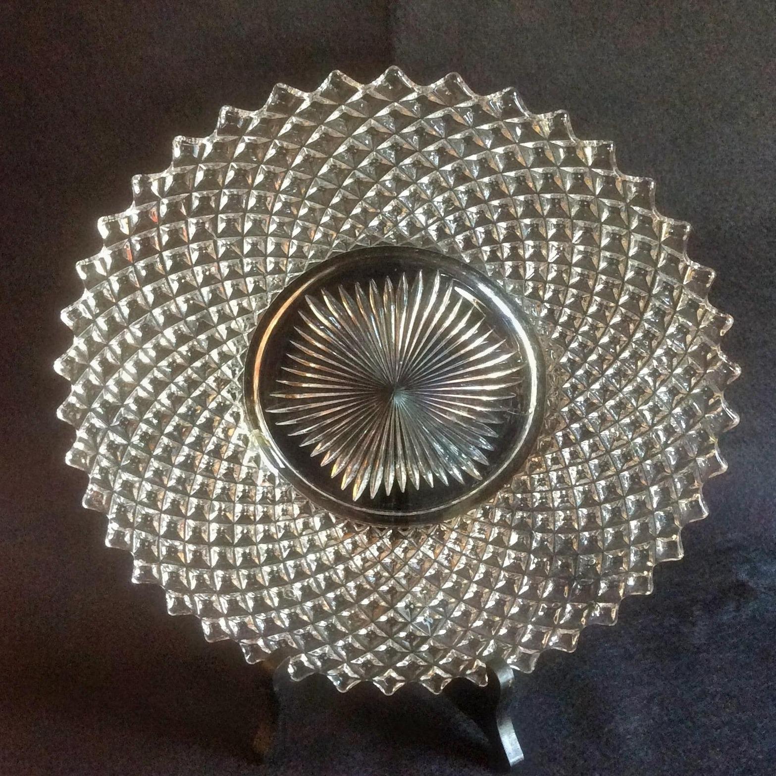 Vintage Clear Glass Serving Plate 10" Diamond Pattern, Classic Glass ...