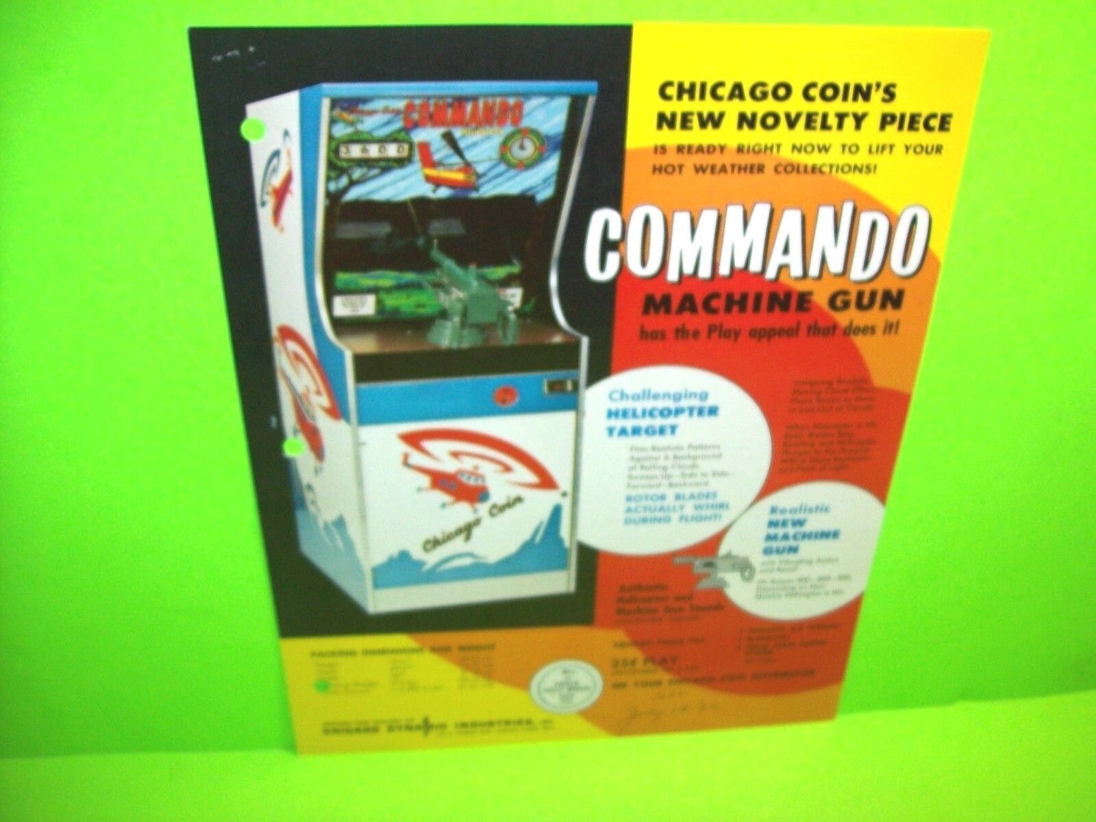 Commando Machine Gun 1973 Original Helicopter Arcade Game Flyer Chicago ...