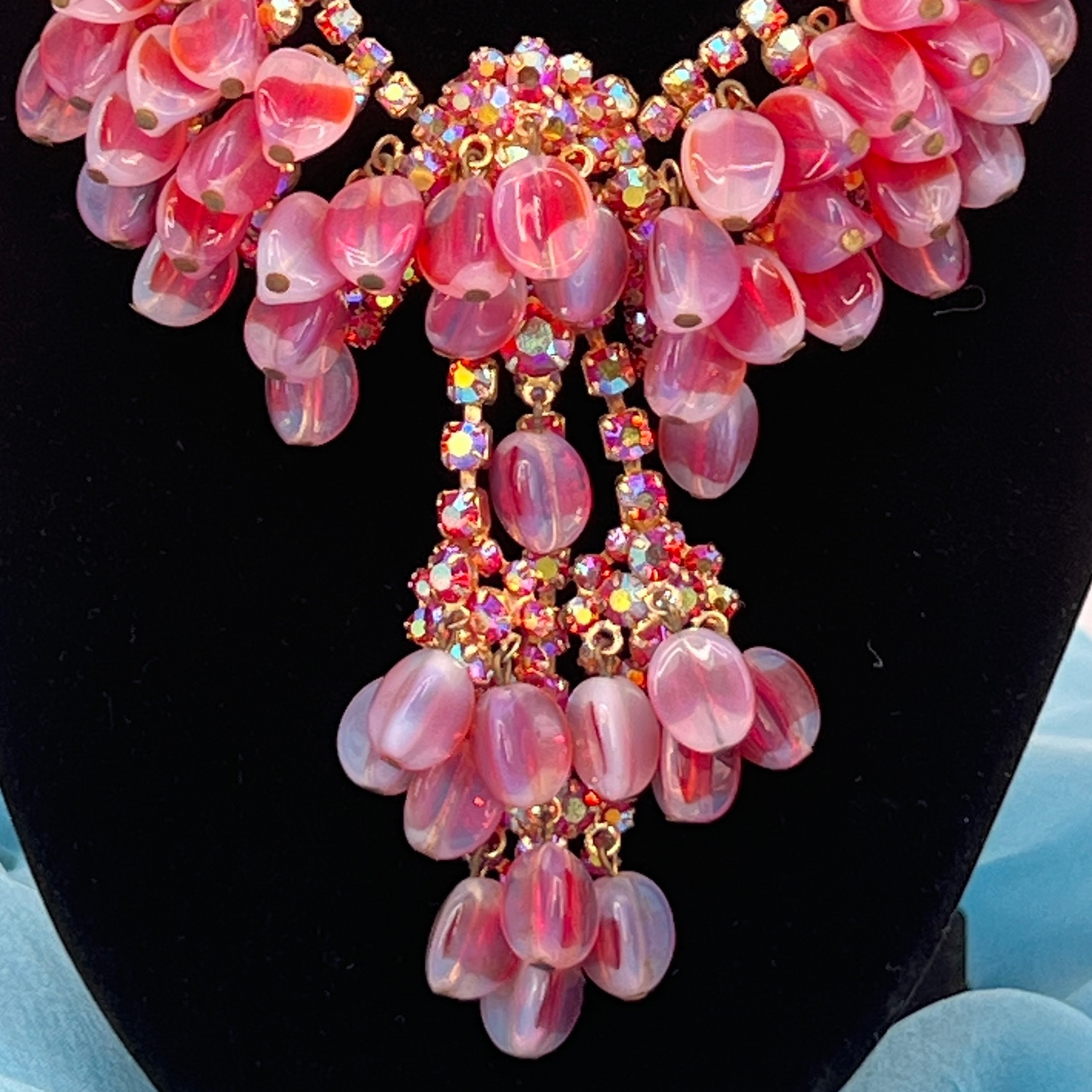 Vintage Kramer Pink Givre Borealis Statement Necklace Unsigned