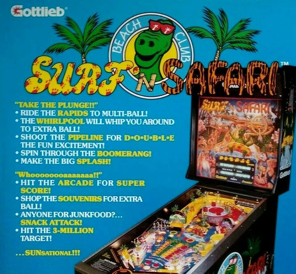 Surf N Safari Pinball FLYER 1991 Original Unused Artwork Theme Park ...