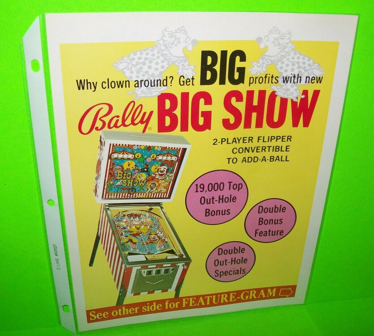 Big Show Pinball Flyer Original NOS Retro Game 1974 Artwork Sheet ...