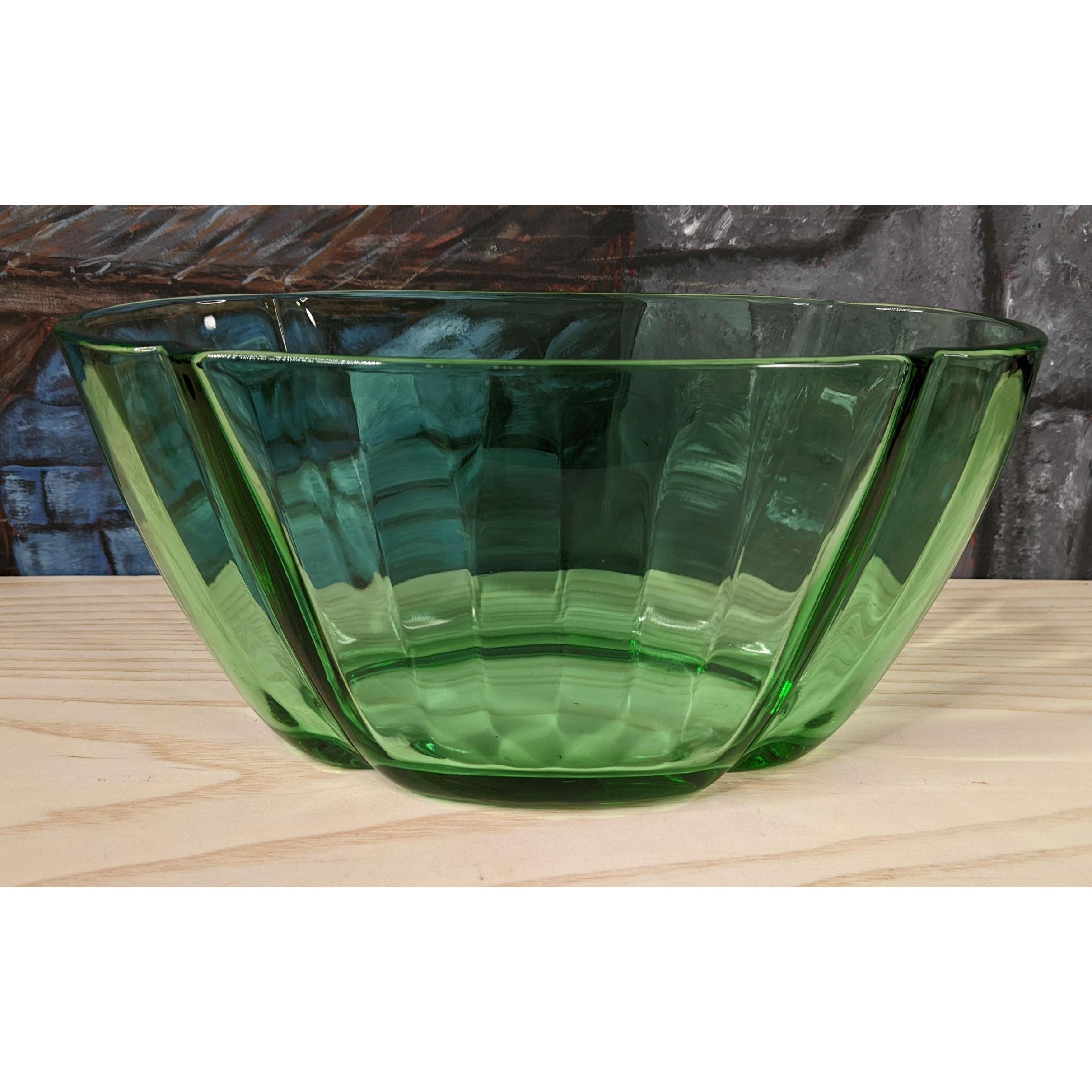 Duncan Miller Green Glass Oval Panel Large Vase Bowl Elegant Gift 1930s ...