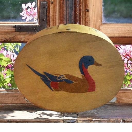 Vintage Mallard Duck Round Wooden Box with Lid, Stenciled Design, Duck ...