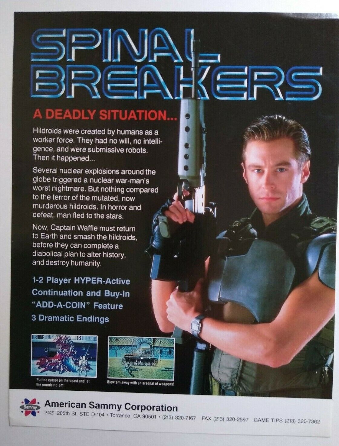 American Sammy Spinal Breakers Arcade FLYER Original 1990 Video Game ...
