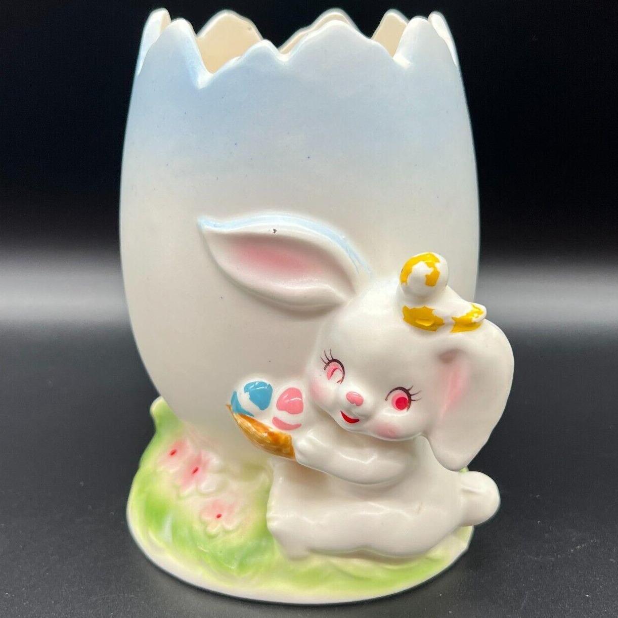Vintage Napco Easter Bunny Rabbit Chick Egg Planter Spring Flowers Vase ...