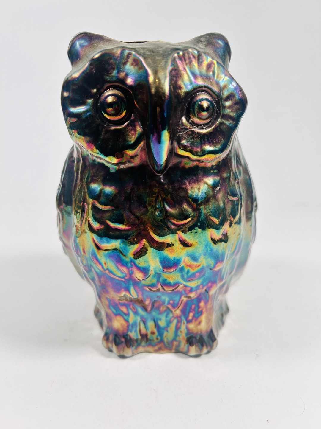 Fenton Amythest Carnival Glass Iridescent Owl Statue Figurine 6 1/2"