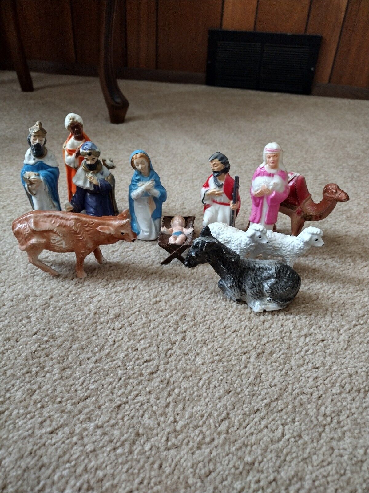 12 Vintage Plastic Nativity Scene Christmas Figures