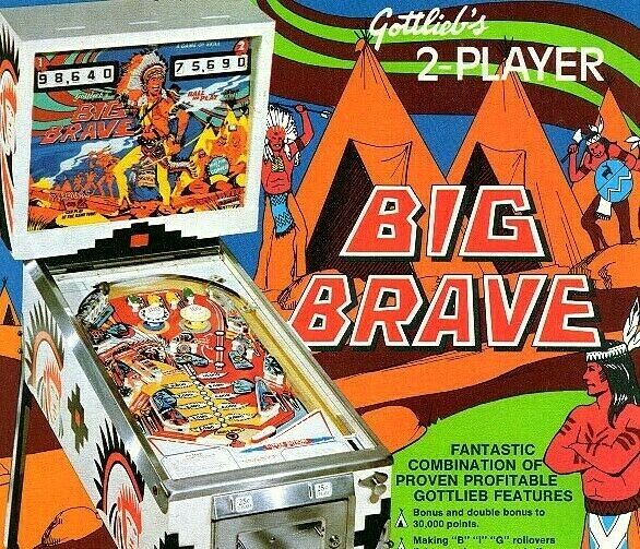 Big Brave Pinball Flyer Original Vintage Retro NOS 1974 Game Art 8.5" x 11"