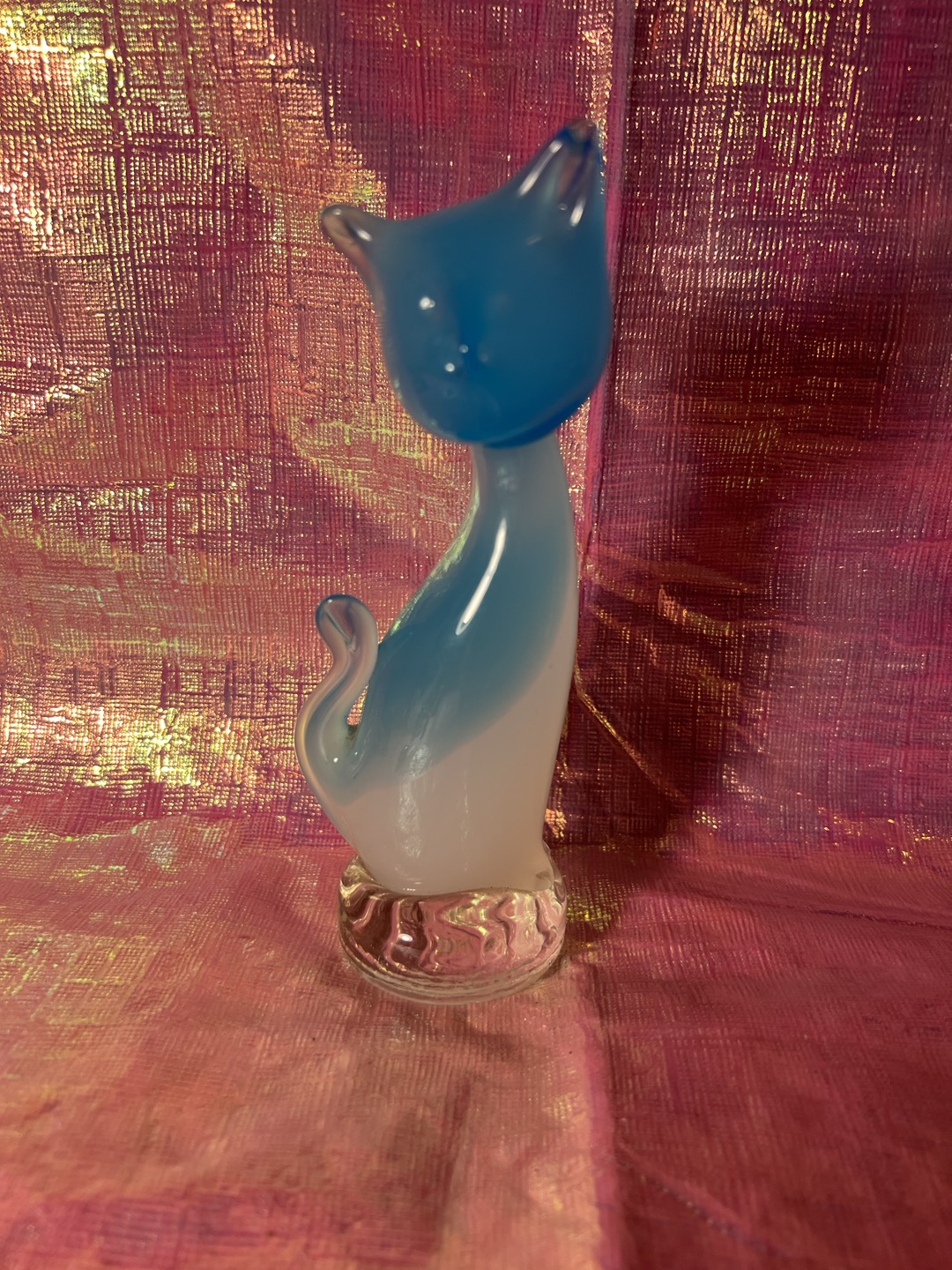 Blue And White Art Glass Cat Figurine