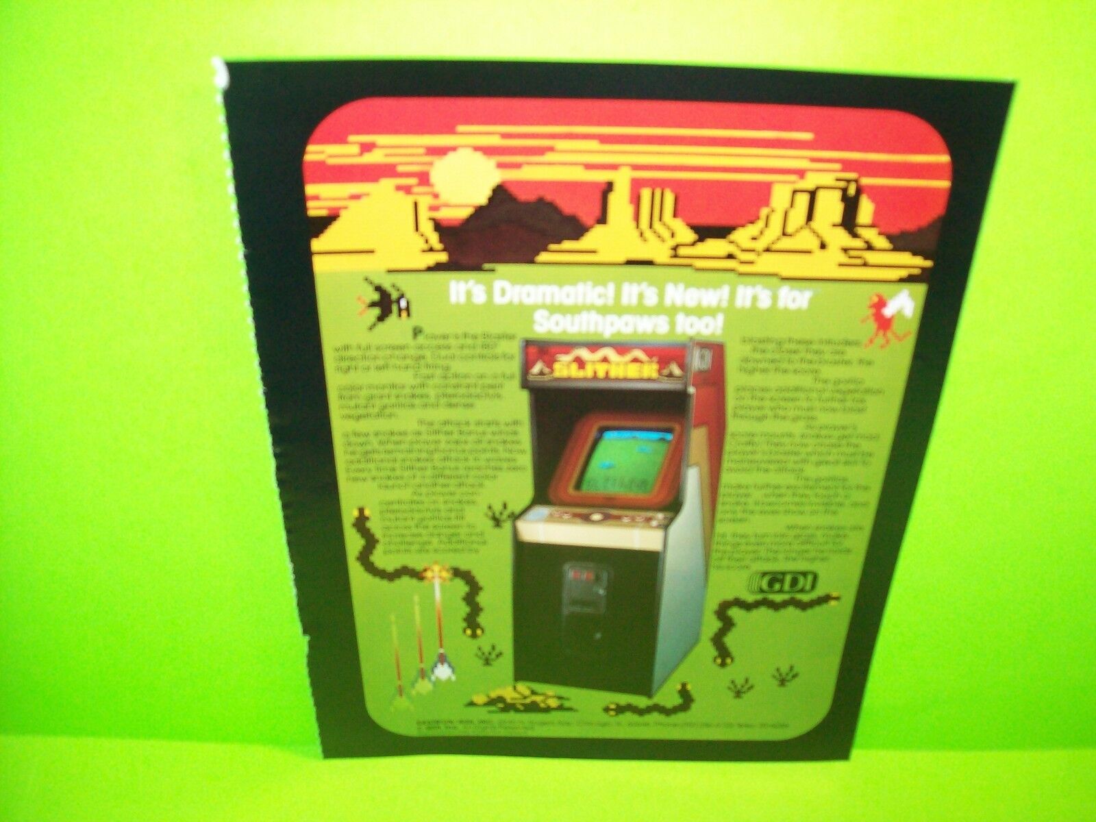 SLITHER Video Arcade Game Magazine AD Vintage Retro Promo Art 1982