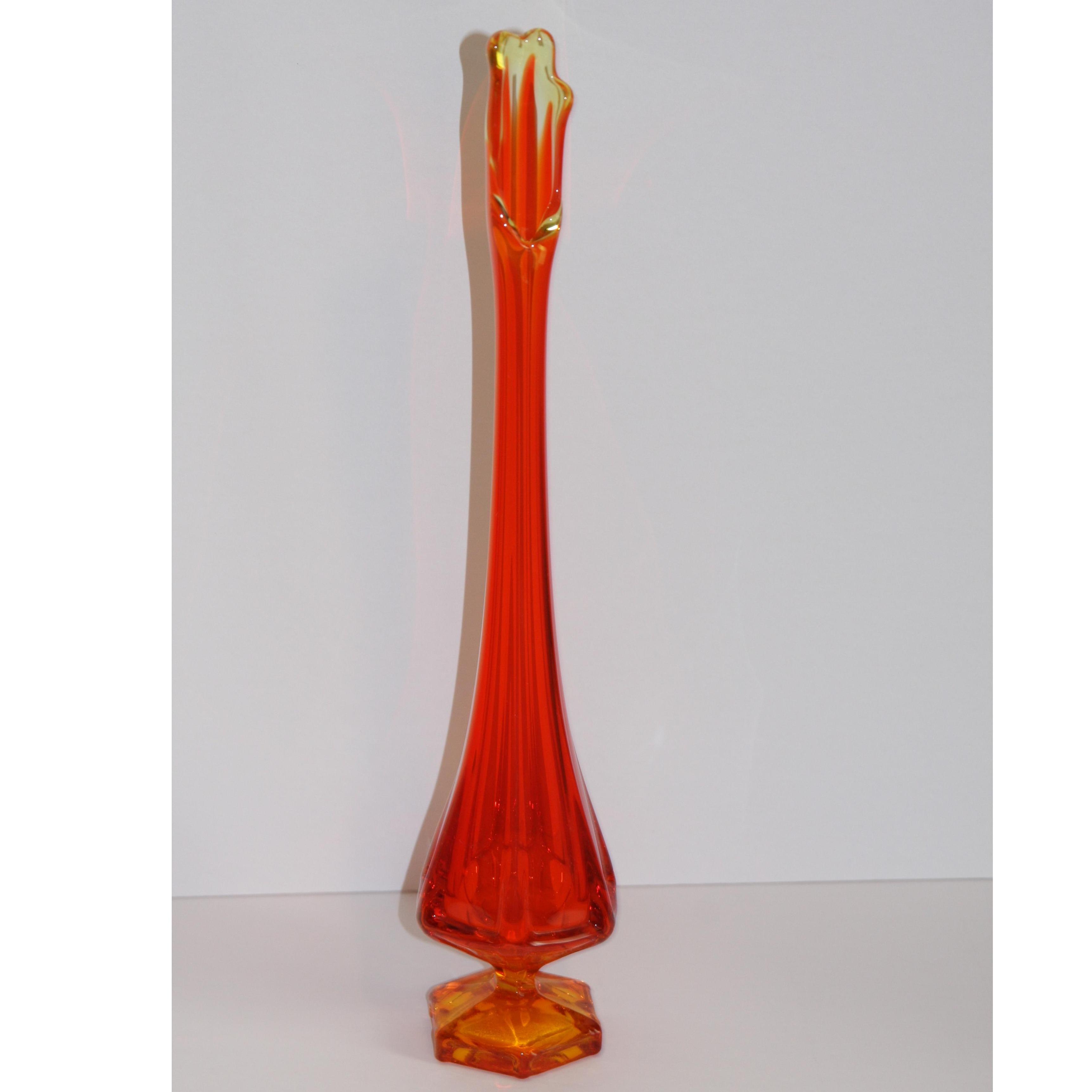 Vintage Viking Glass Persimmon Epic Column Paneled Swung Vase 15-3/4" Glows