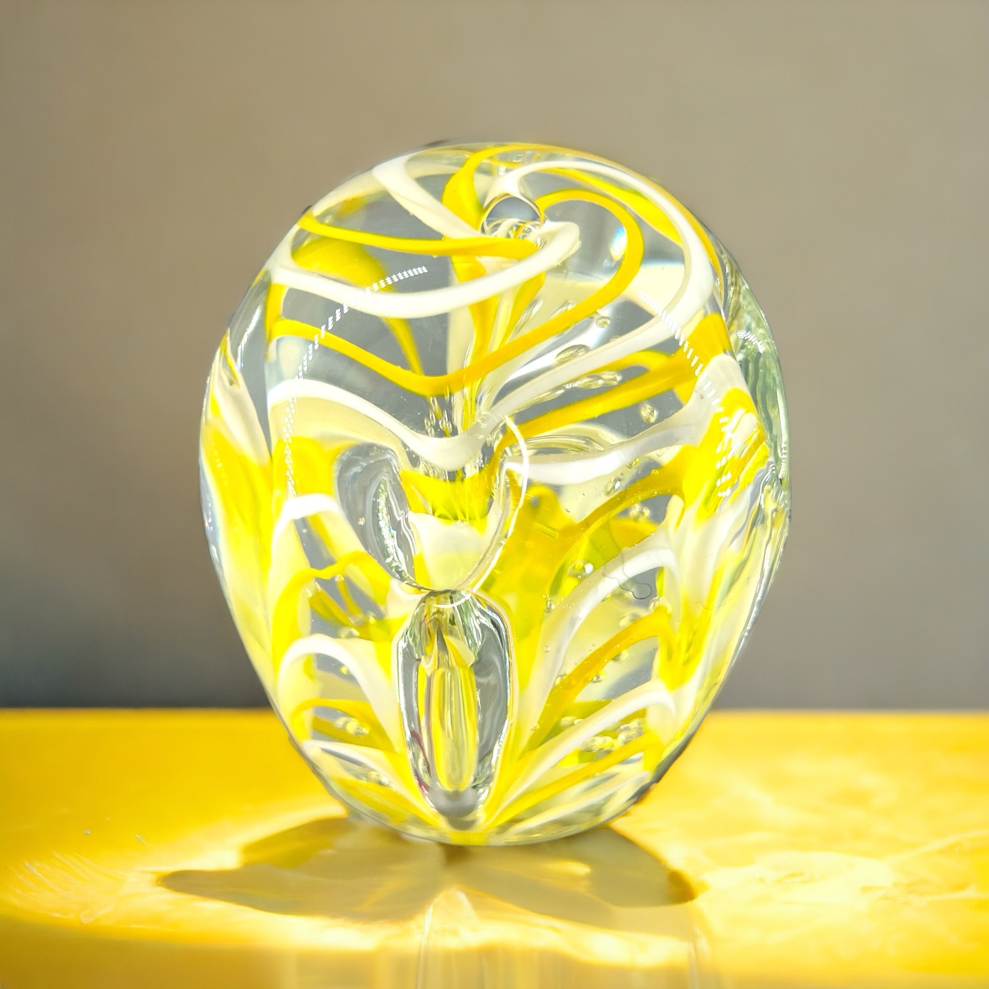 Vintage Gentile Glass Star City WV Yellow Swirl Art Glass Paperweight ...