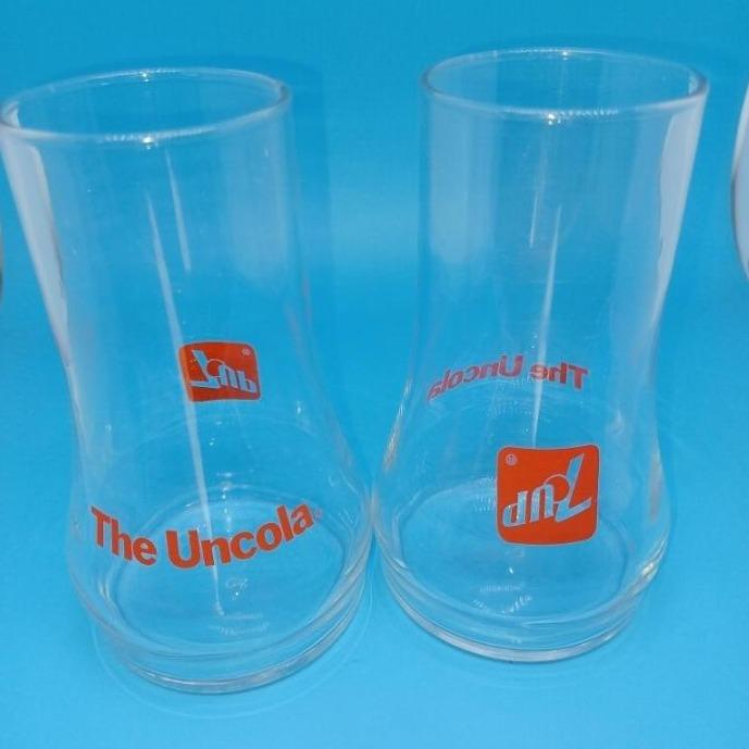 Vintage 7Up Uncola Upside Down Drinking Glasses Set Of 2 1970s Retro