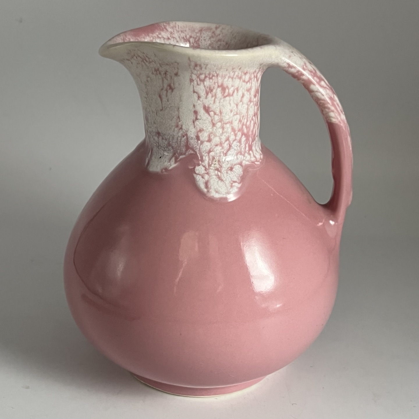 Pink And White Drip Glaze Pottery Pitcher