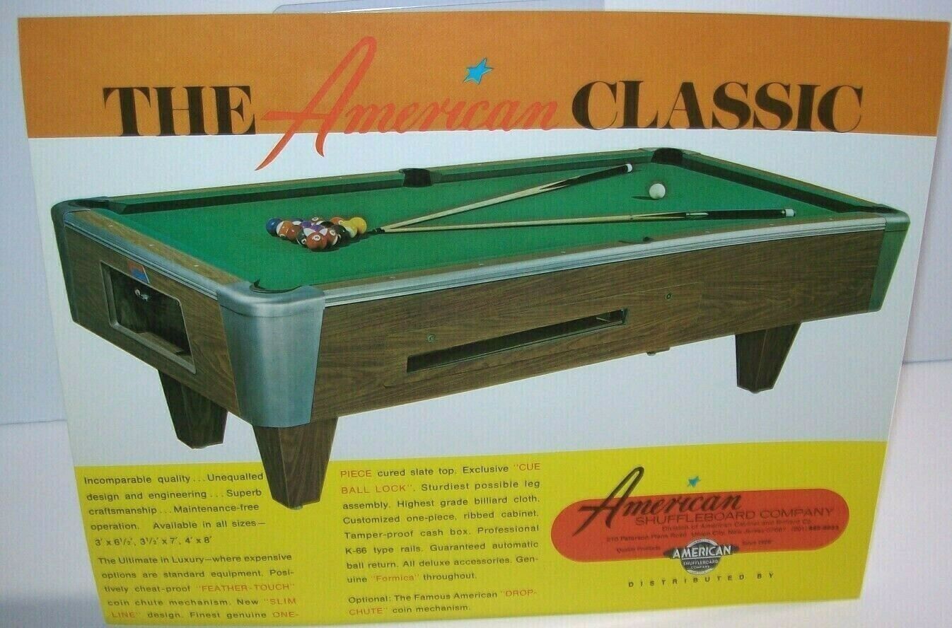 The American Classic Pool Table FLYER Original Vintage Game Promo ...