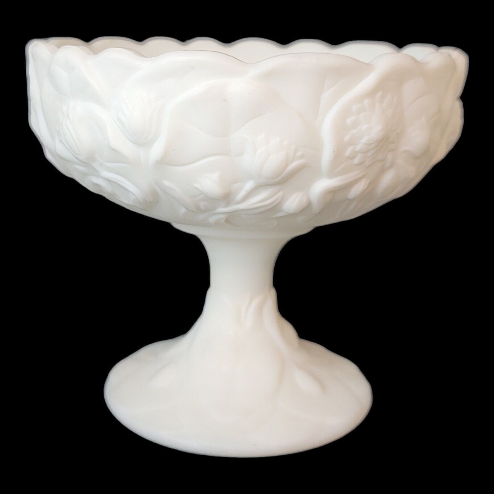 Vintage Fenton White Satin Milk Glass Lotus Flower Compote Footed ...