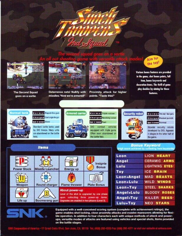 Shock Troopers 2nd Squad Arcade Flyer Original Video Game Artwork SNK 8 ...