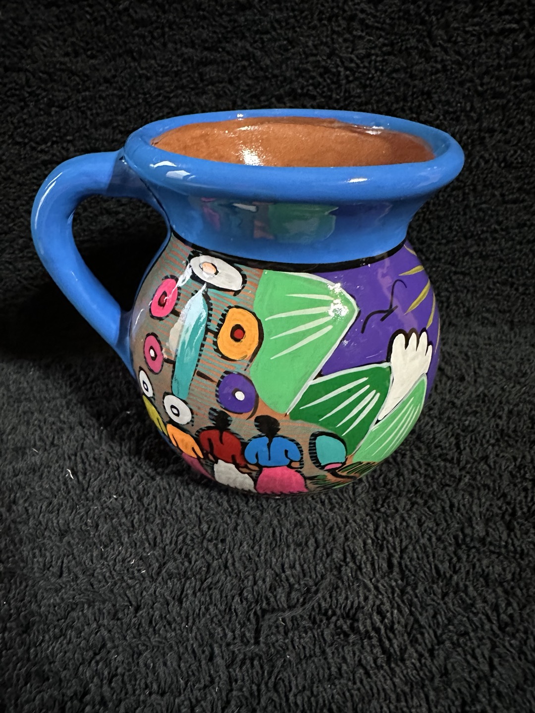 Mexican Story Telling Redware Pottery Mug Signed