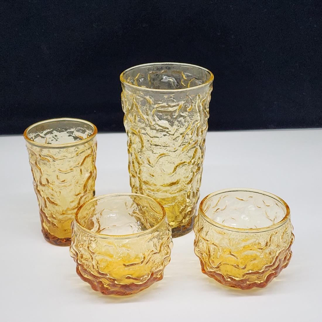 Anchor Hocking Textured Amber Glass Tumbler Juice and Roly Poly Glass VTG