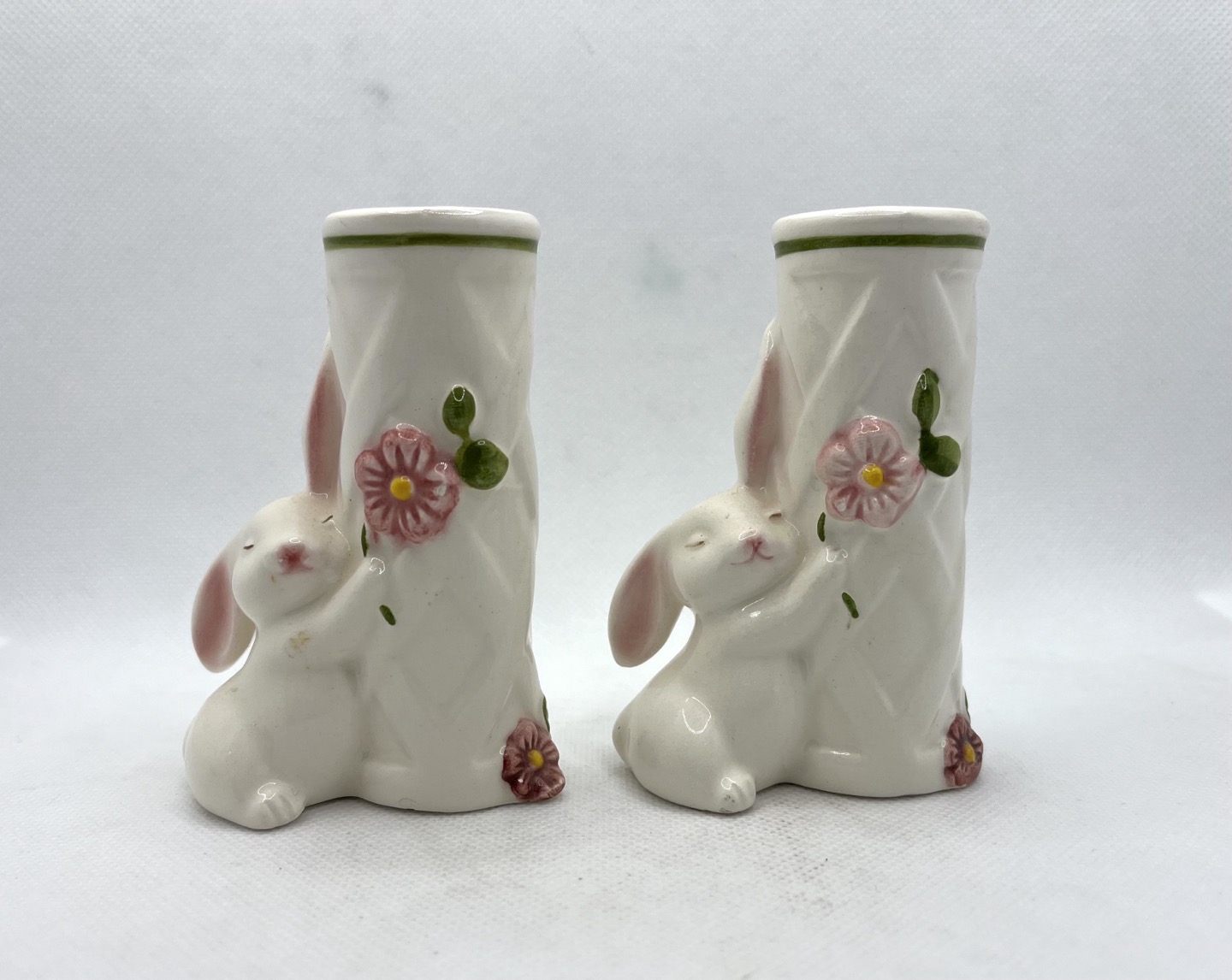 Vintage Avon Easter bunny candle stick holders bud vase pair of 2