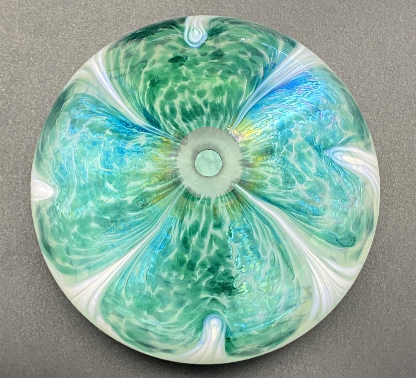 Art Glass Oil Lamp Candle Iridescent Texture Green