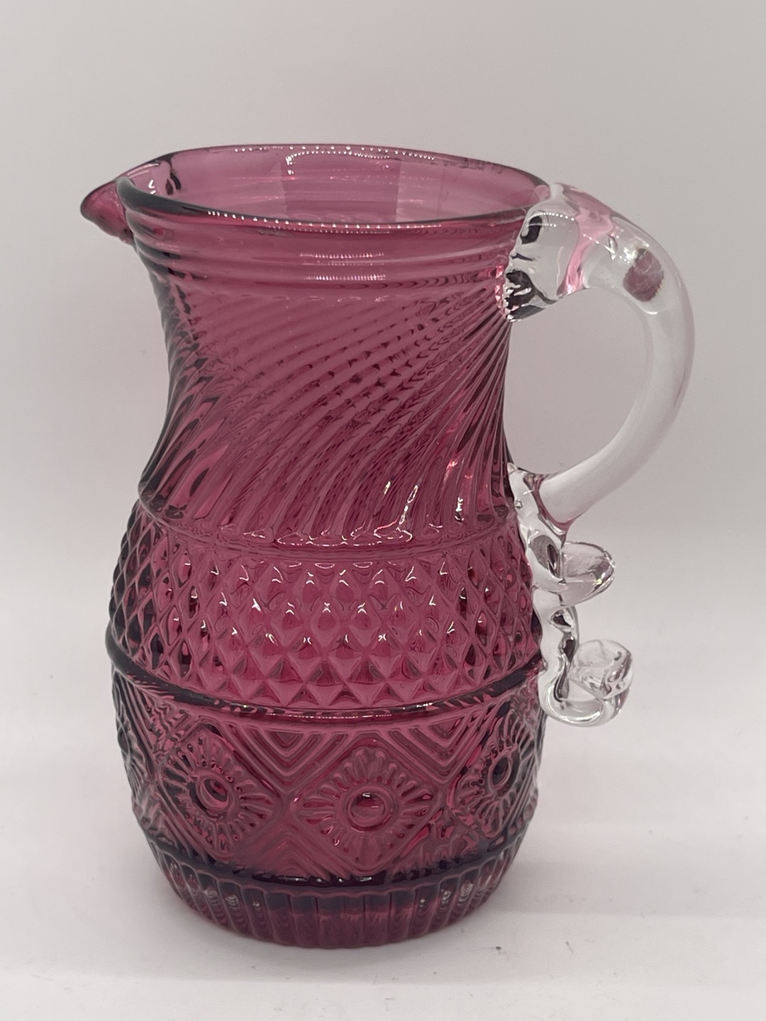 Vintage Pilgrim Cranberry Art Glass Small Pitcher With Clear Glass ...