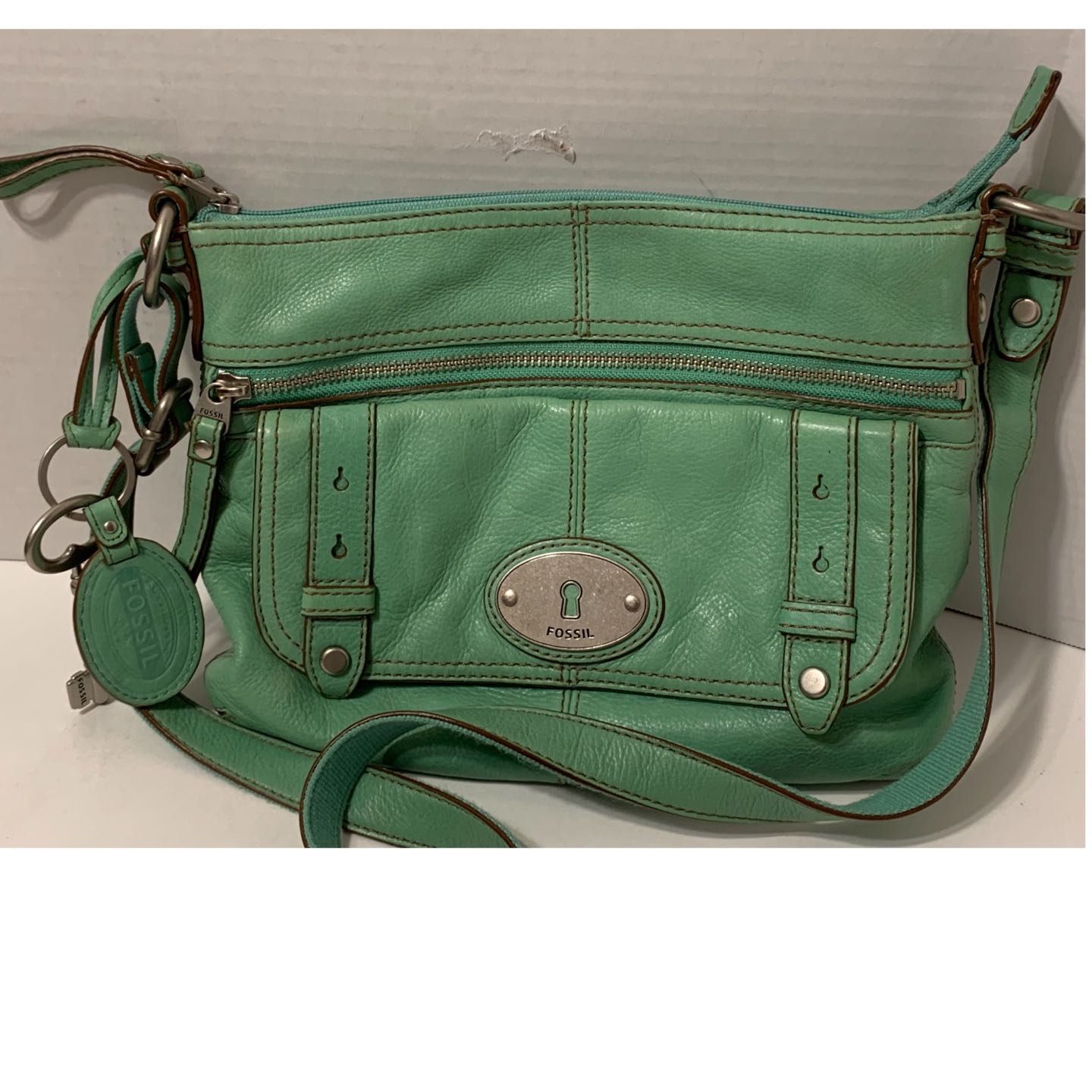 Fossil Mint Green Leather Cross Body Bag Purse
