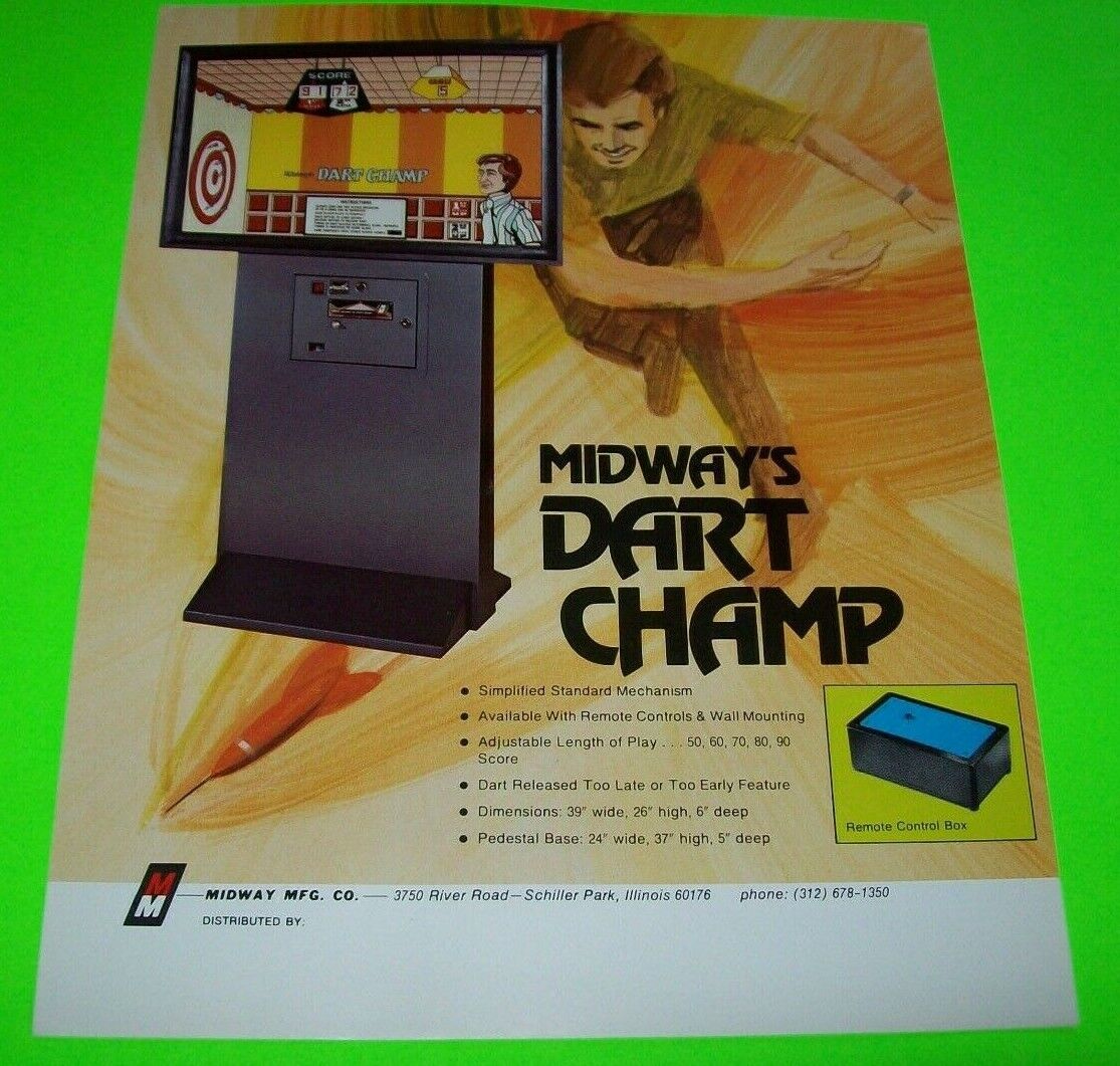Dart Champ Arcade FLYER Original NOS Retro Wall Game Art Print Sheet 1972