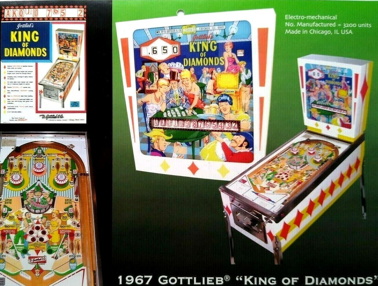King Of Diamonds Pinball Machine Art Collage Ready To Frame Artwork ...
