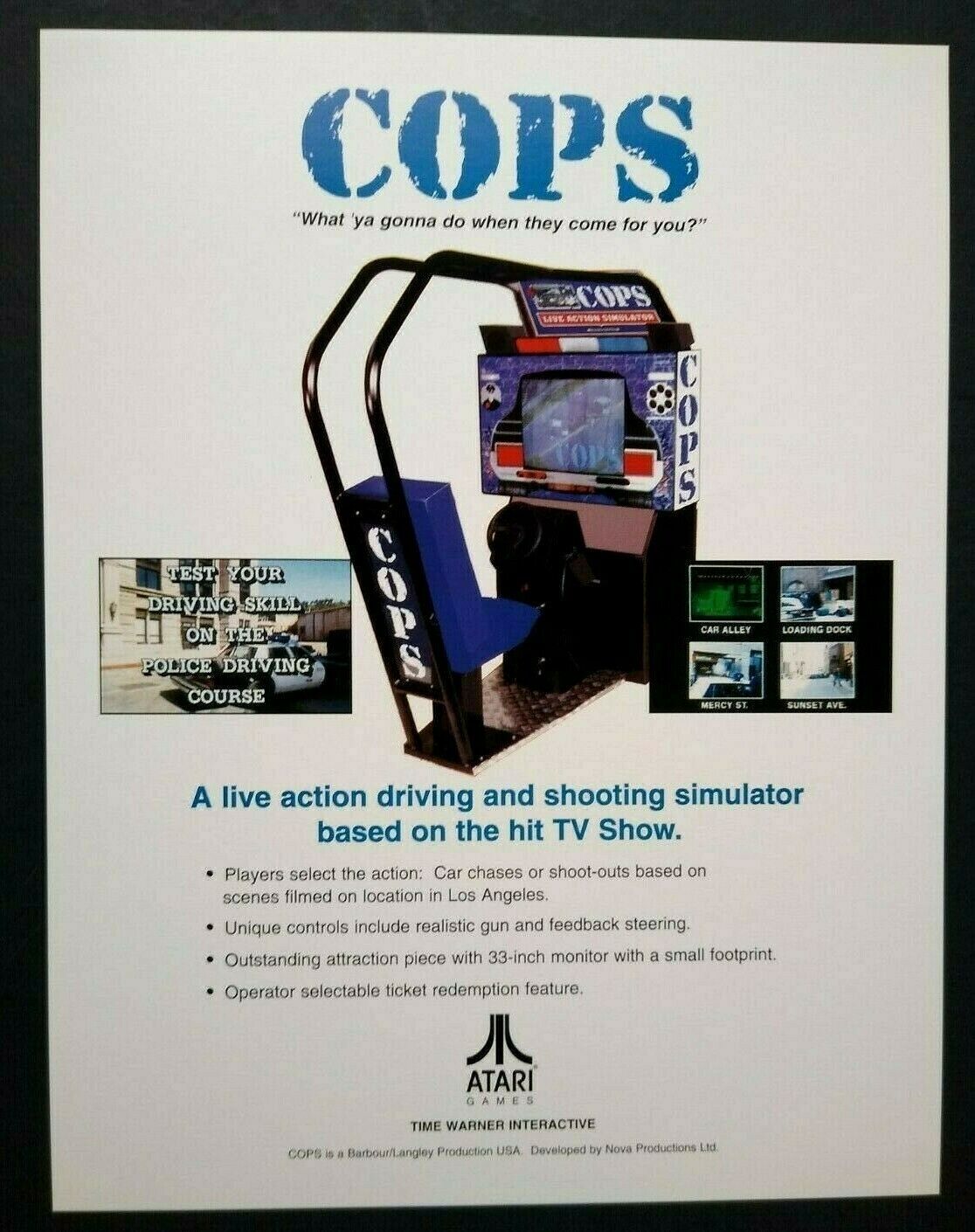 Cops Arcade FLYER 1994 Original NOS Rare Single Page Paper Video Game ...