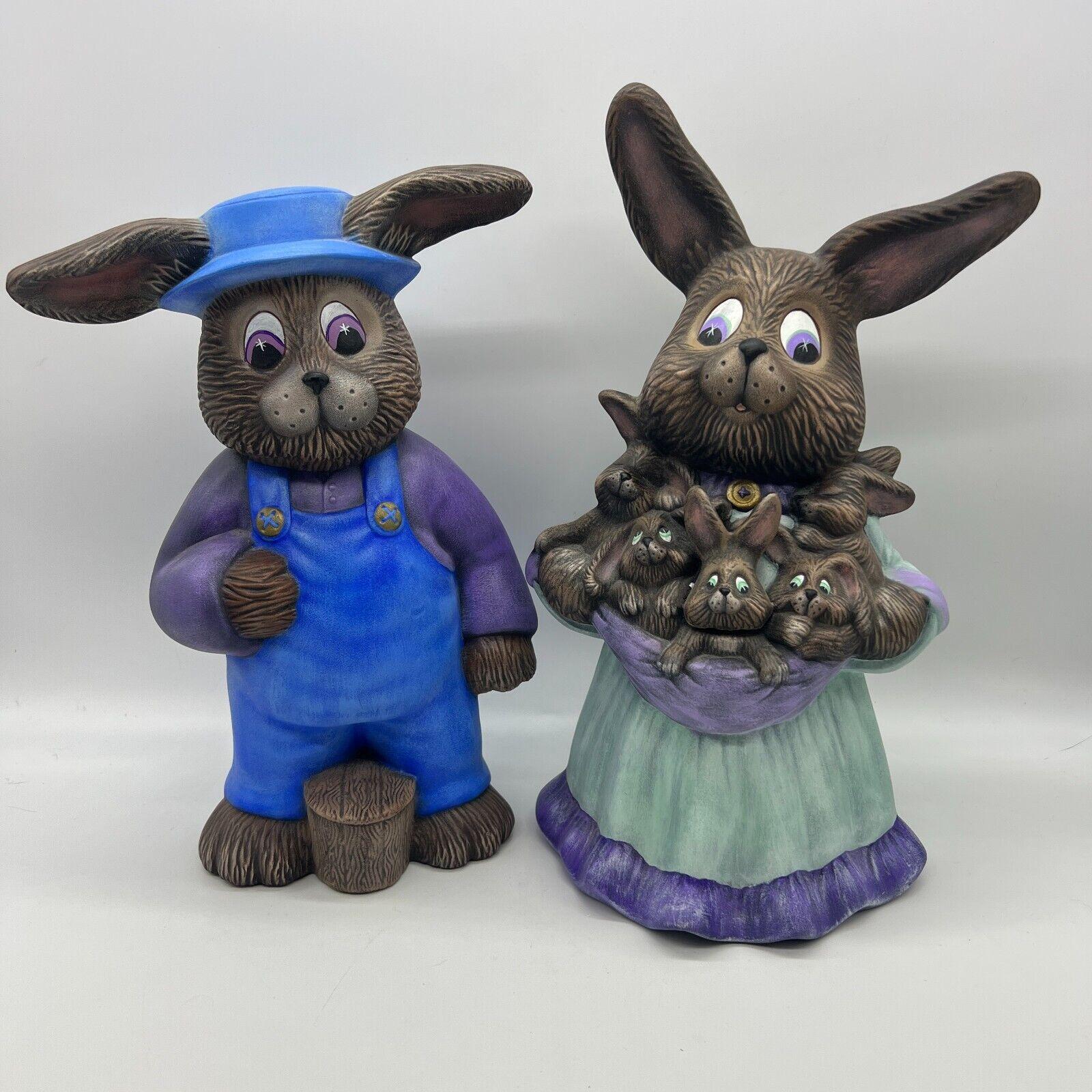 Mama Papa and Baby Easter Bunny Rabbit Figurines hand painted 90s ...