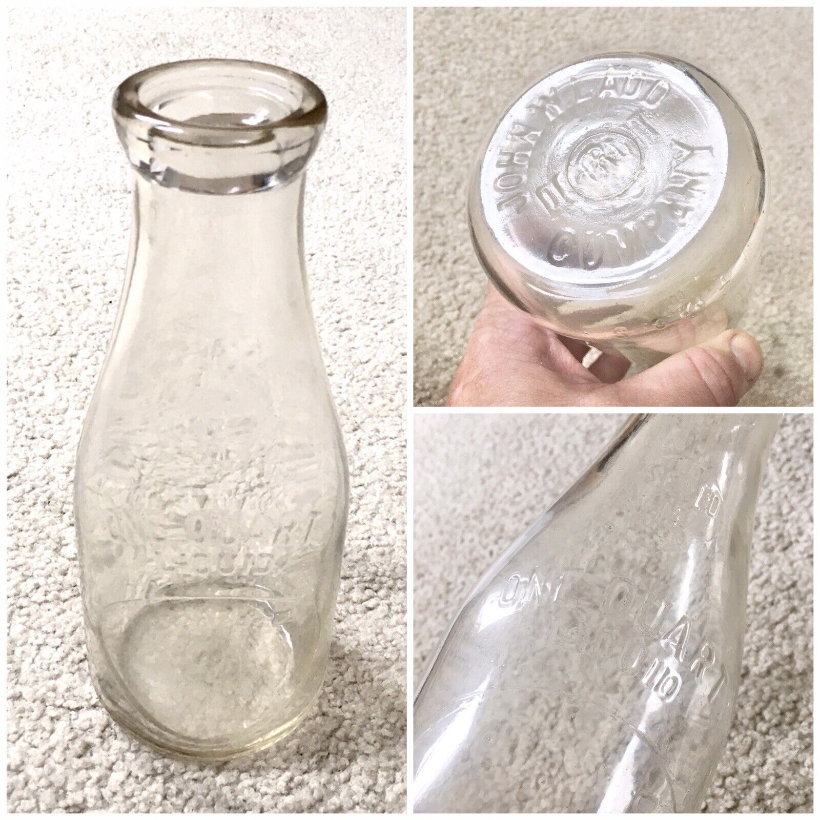 Vintage 1920s JOHN W. LADD CO. 1 Quart Embossed Milk Bottle - Dairy ...