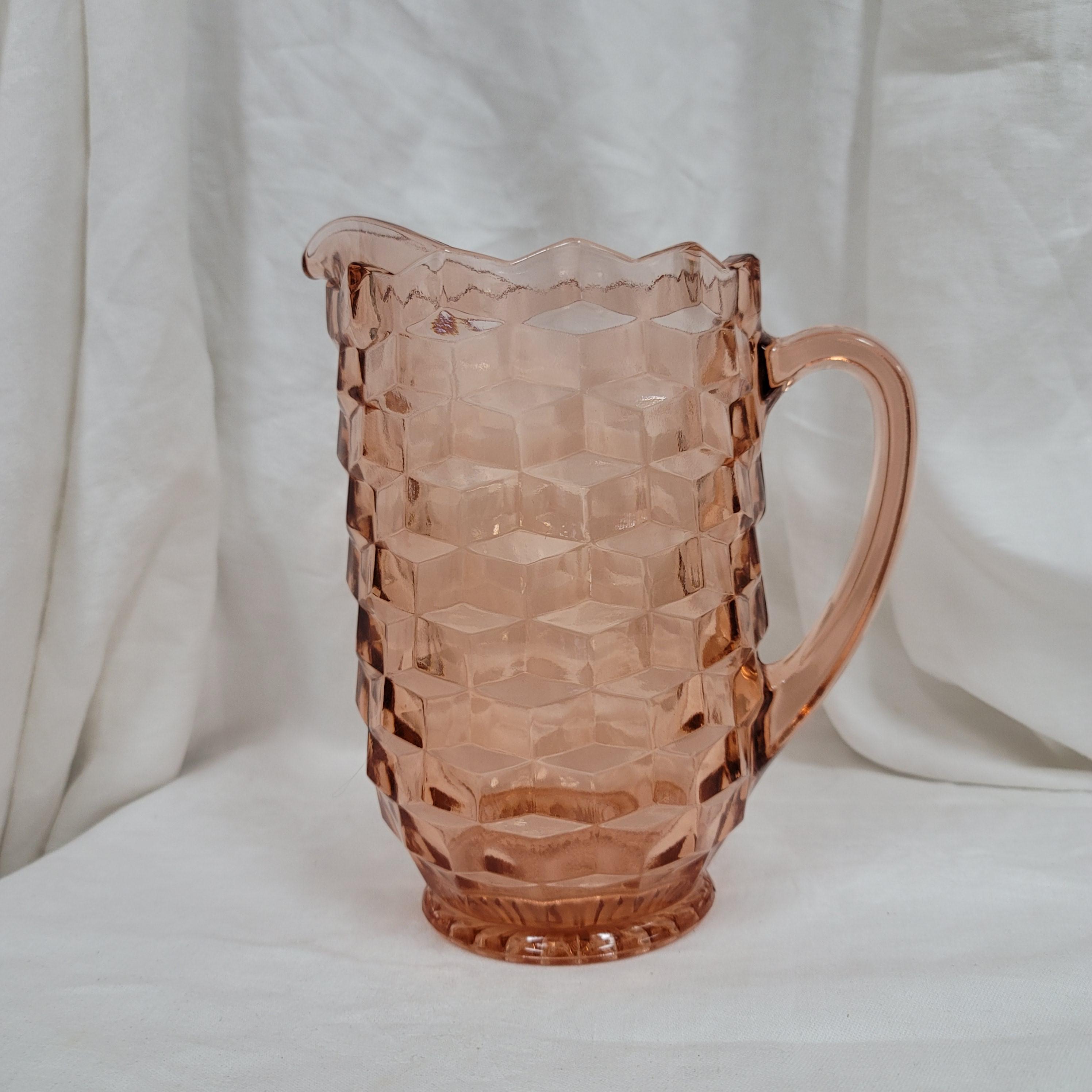 Vintage Pink Depression Glass Cubist Pitcher