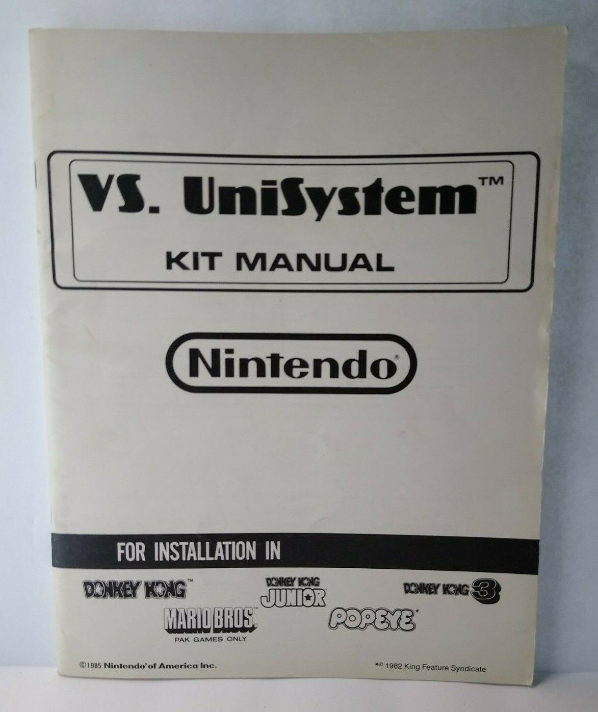 Nintendo VS. Unisystem Original Arcade Game Manual Donkey Kong Popeye ...