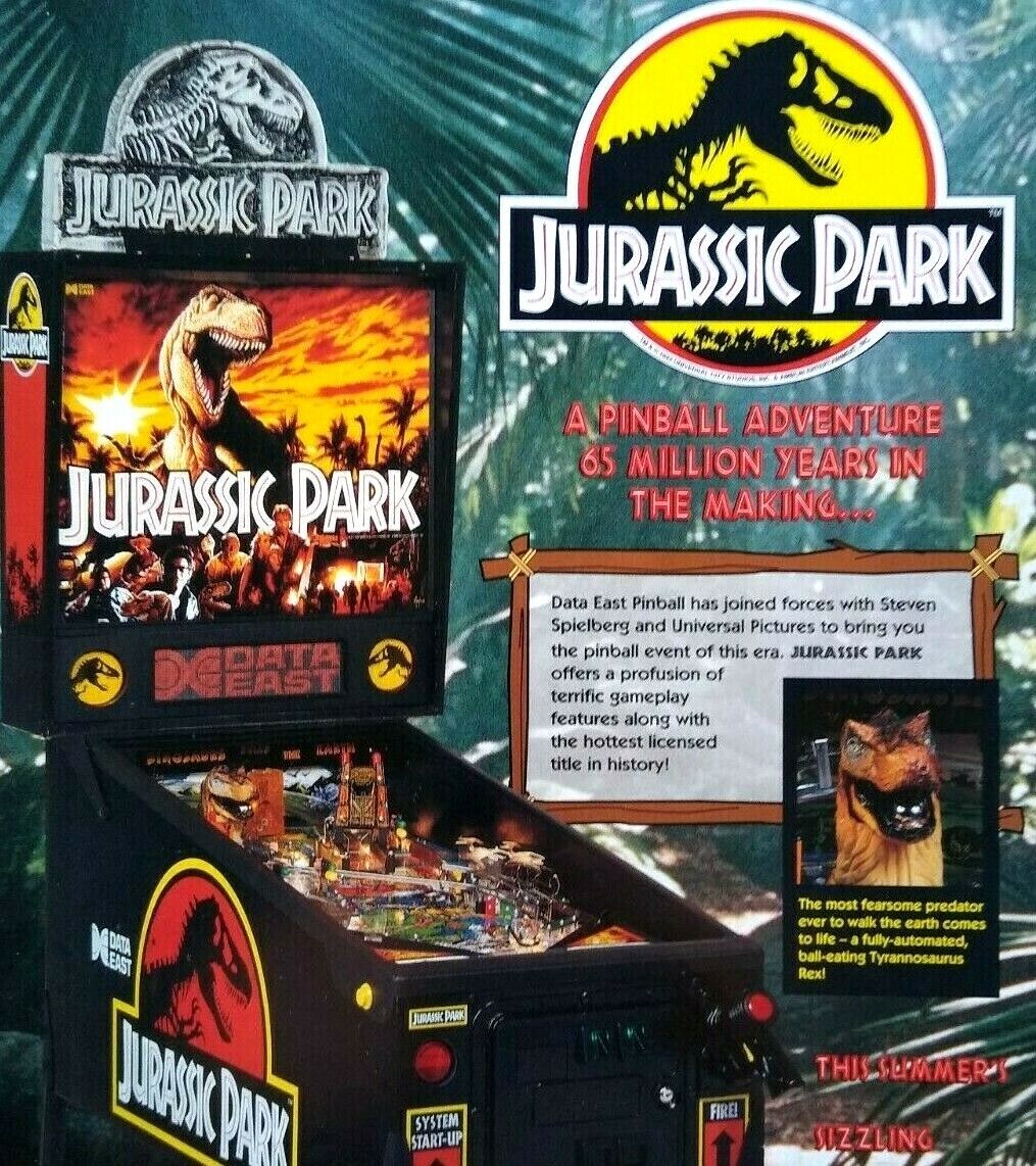 Jurassic Park Pinball Flyer Original 1993 Dinosaur Prehistoric T Rex ...